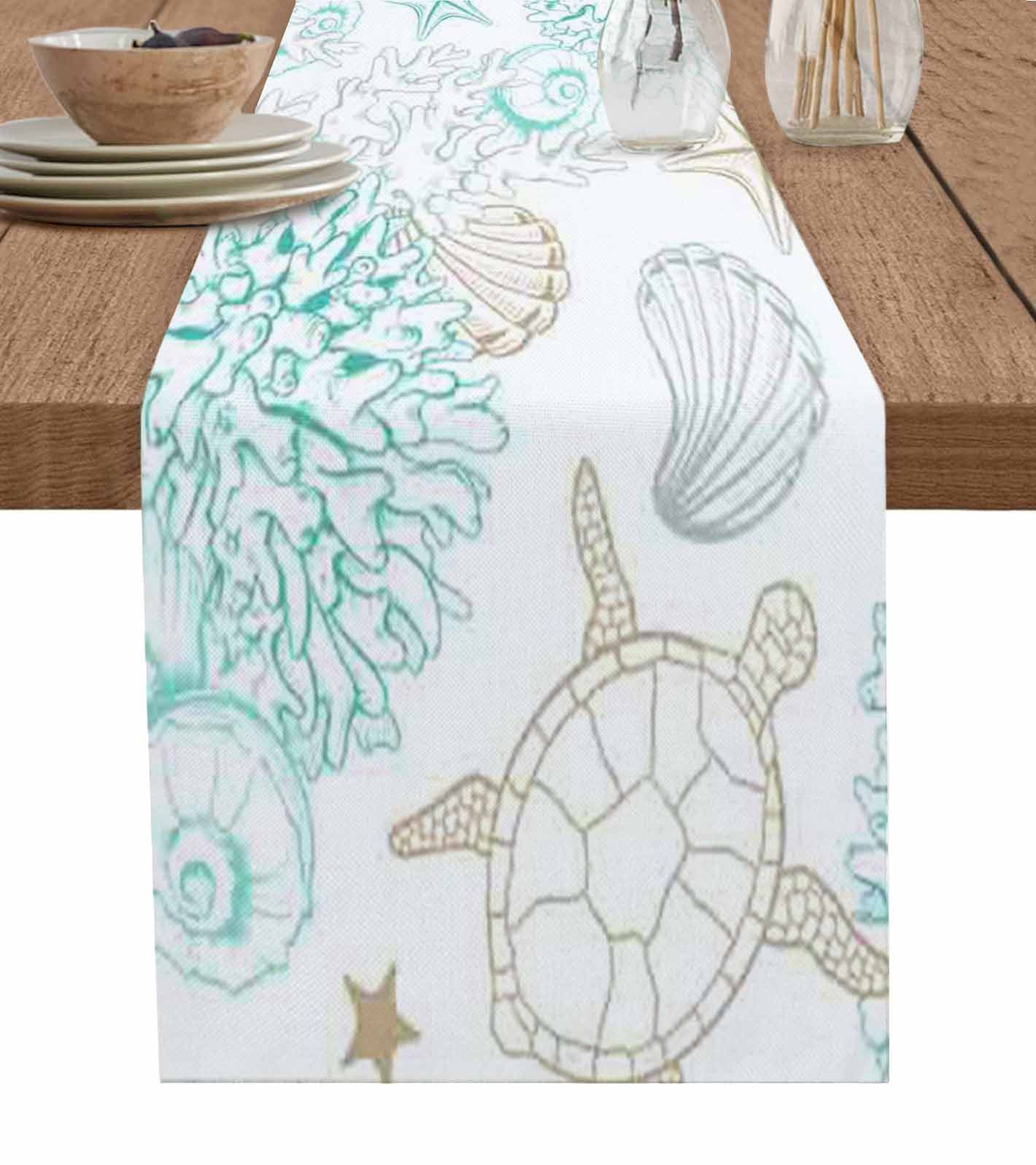 Table Runner Dresser Scarves 72 Inch Long, Ocean Theme Sea Turtle Coral ...