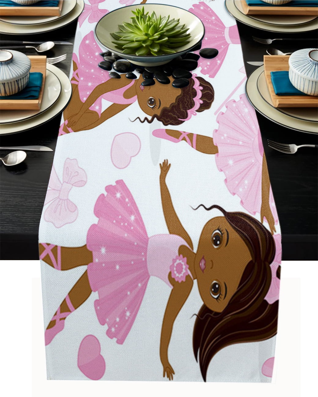 Table Runner Dresser Scarves 72 Inch Long, Pink Ballet Girl Linen ...