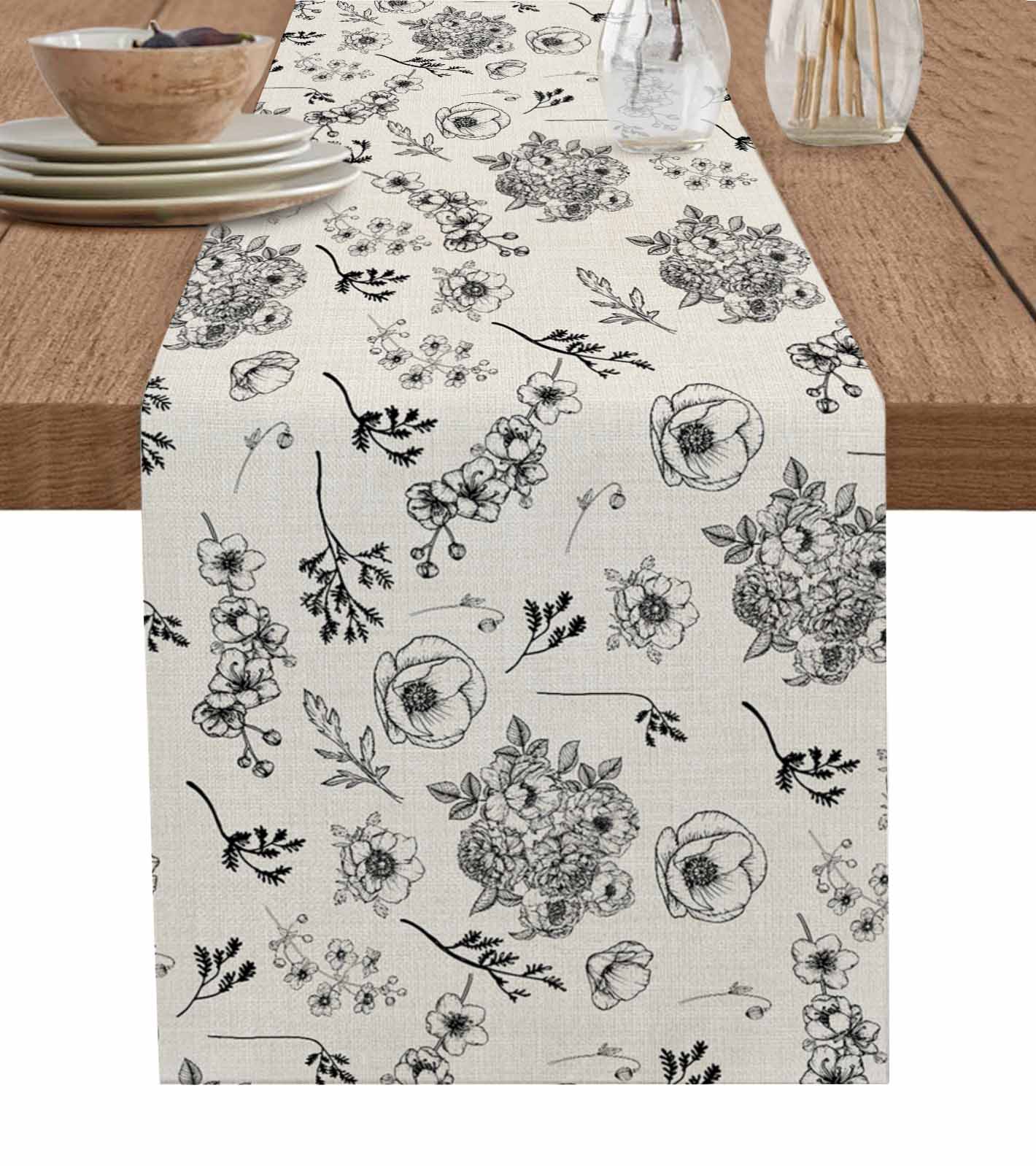 Table Runner Dresser Scarves 72 Inch Long,Retro Blossom Poppy Flower ...