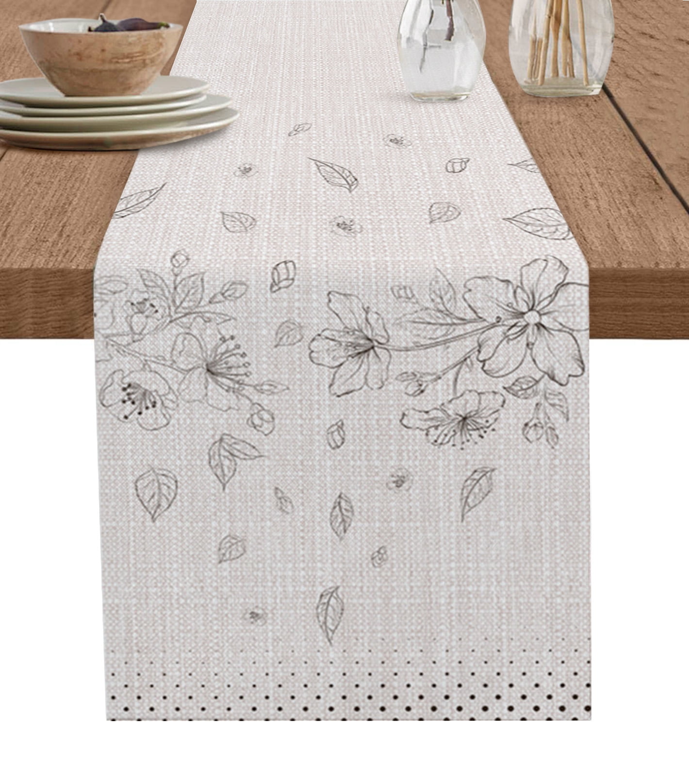 Table Runner Dresser Scarves 72 Inch Long, Sketch Flower on Burlap ...
