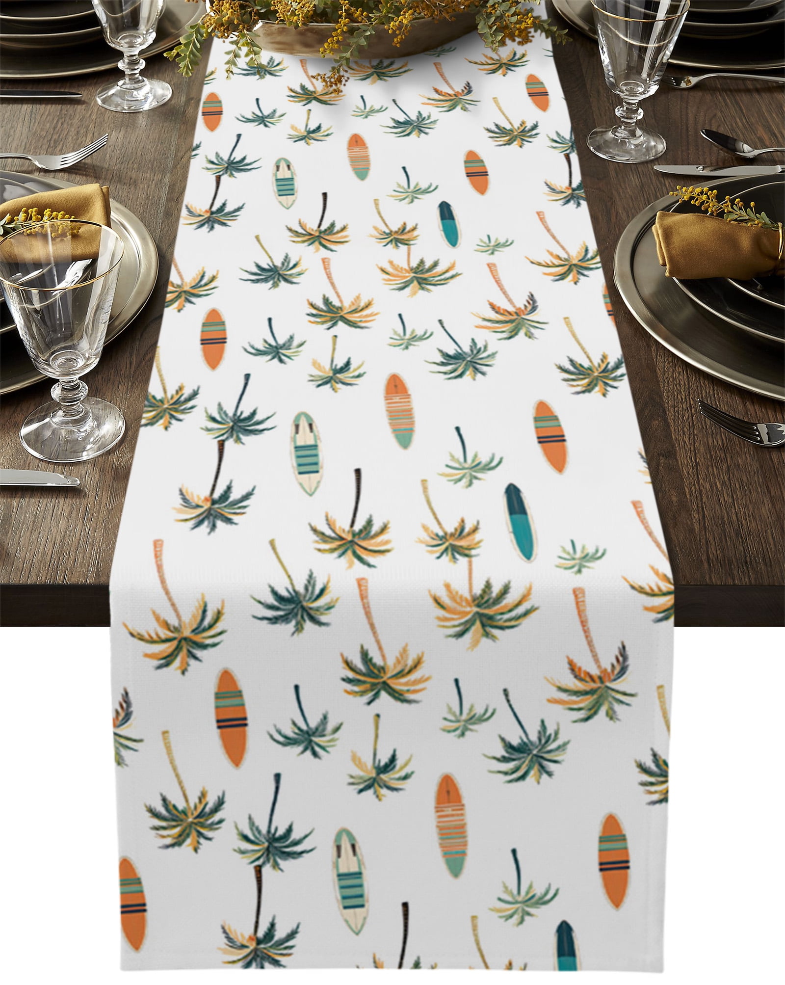 Table Runner Dresser Scarves 72 Inch Long, Tropical Palm Tree on White ...