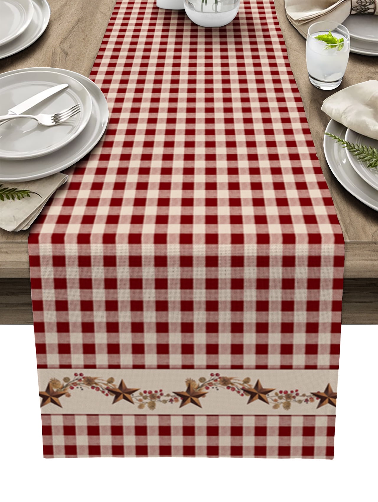 Table Runner Dresser Scarves 72 Inch Long, Vintage Farm Red White Grid ...