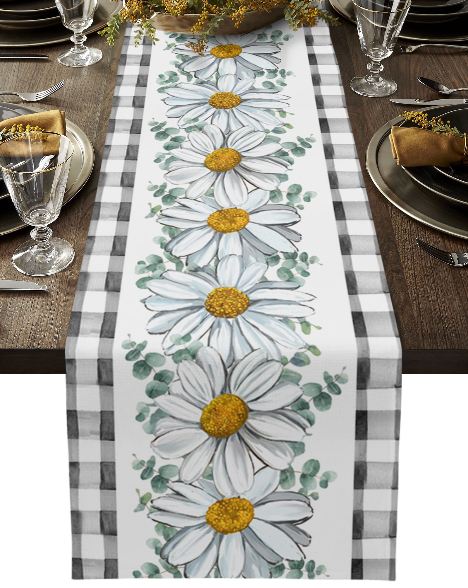 Table Runner Dresser Scarves 72 Inch Long, Watercolor Flower Eucalyptus ...