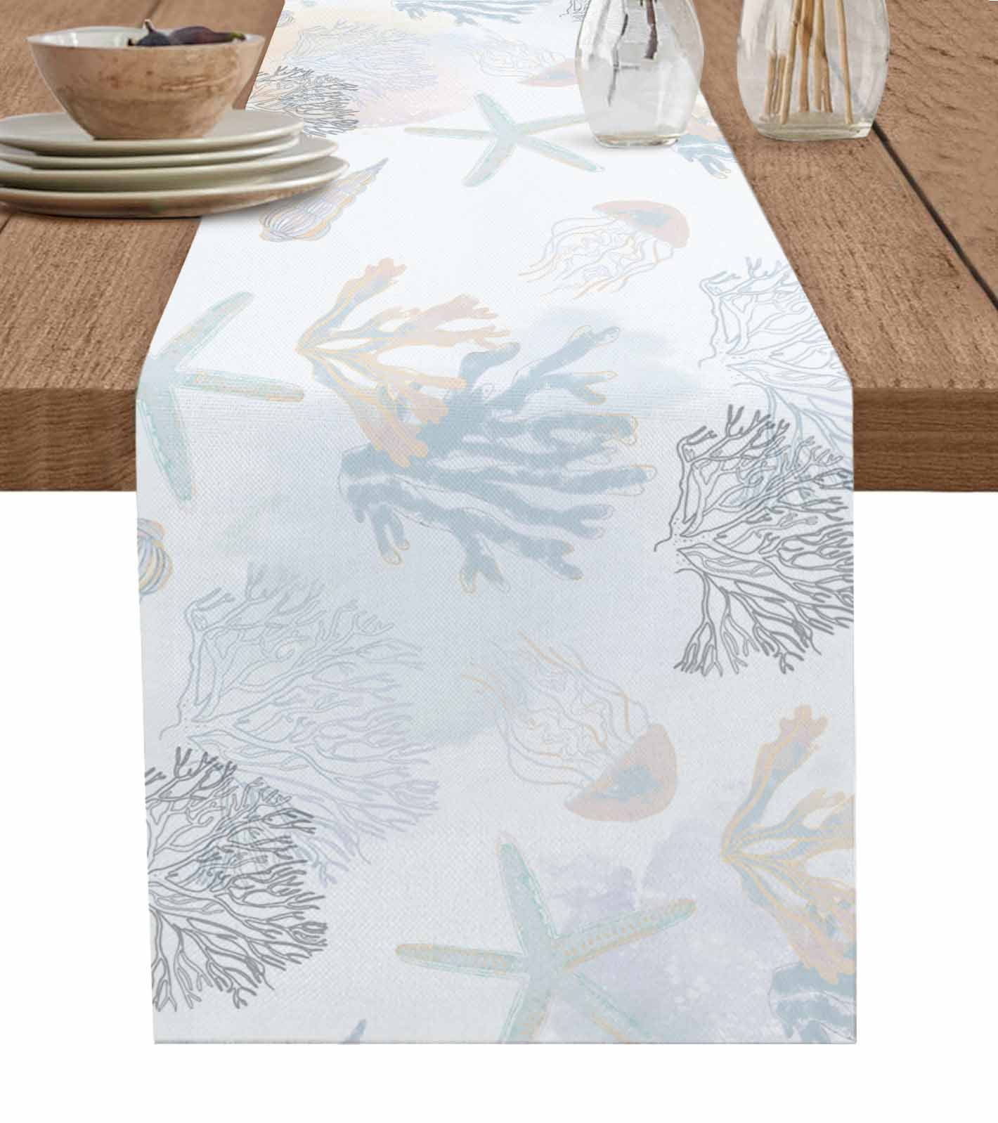 Table Runner Dresser Scarves 72 Inch Long,Watercolor Marine Starfish ...
