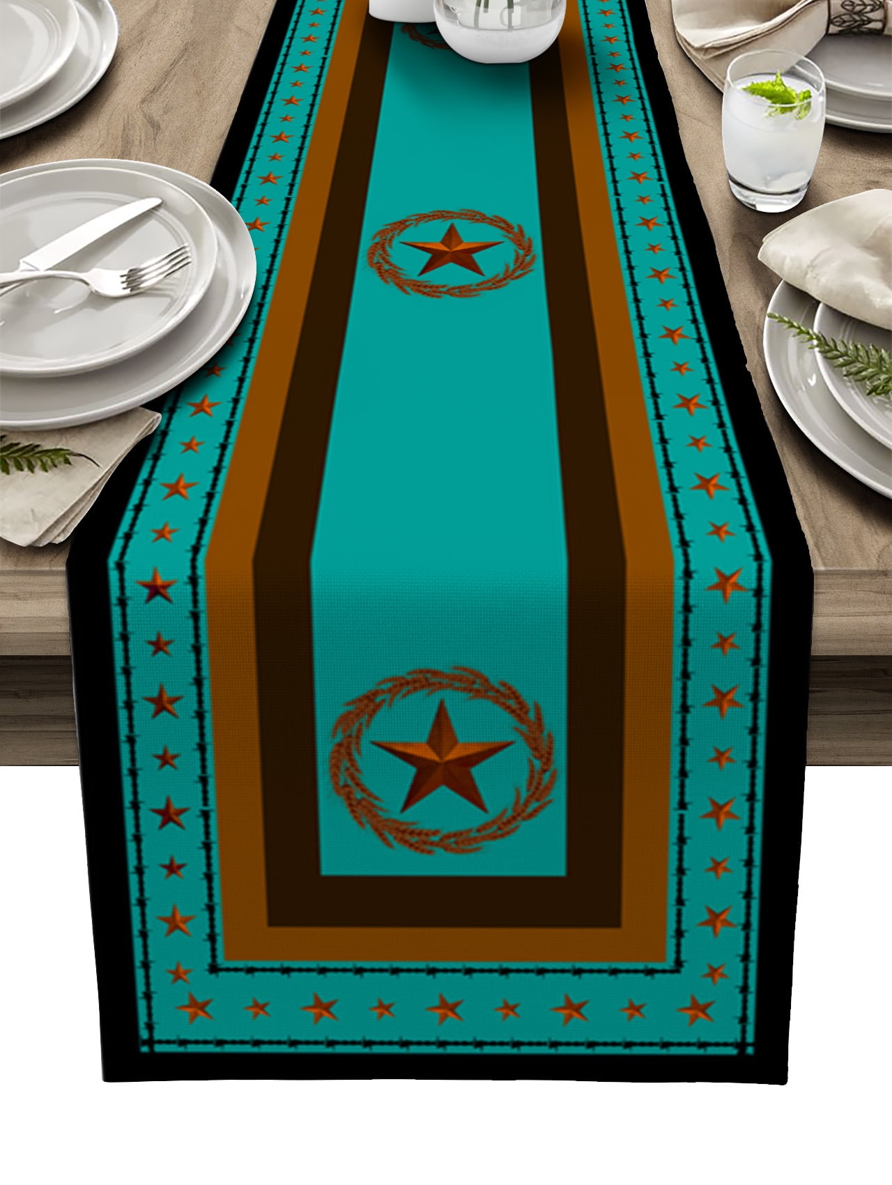Table Runner Dresser Scarves 72 Inch Long, Western Star with Barb Wire ...