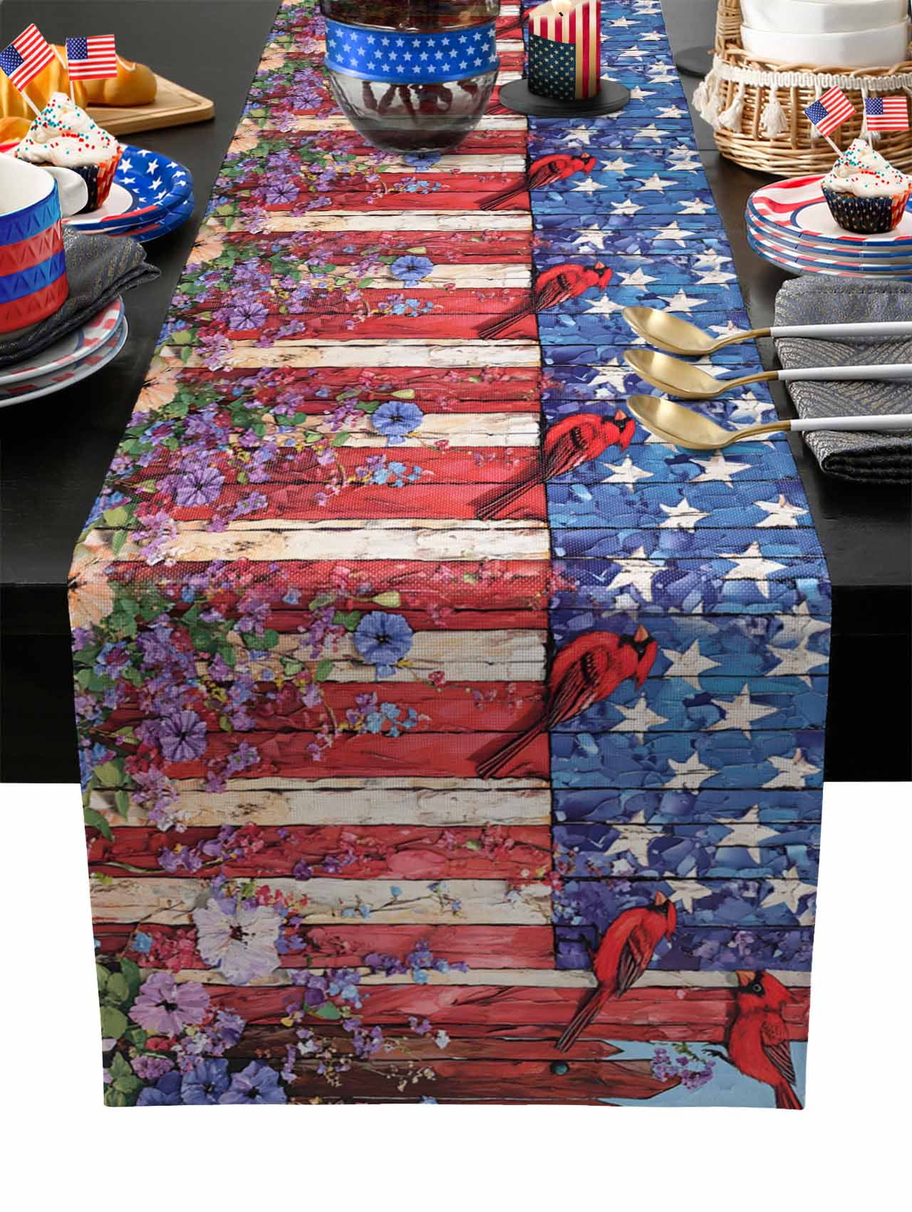 Table Runner Dresser Scarves 90 Inch Long,4th of July Retro USA Flag ...