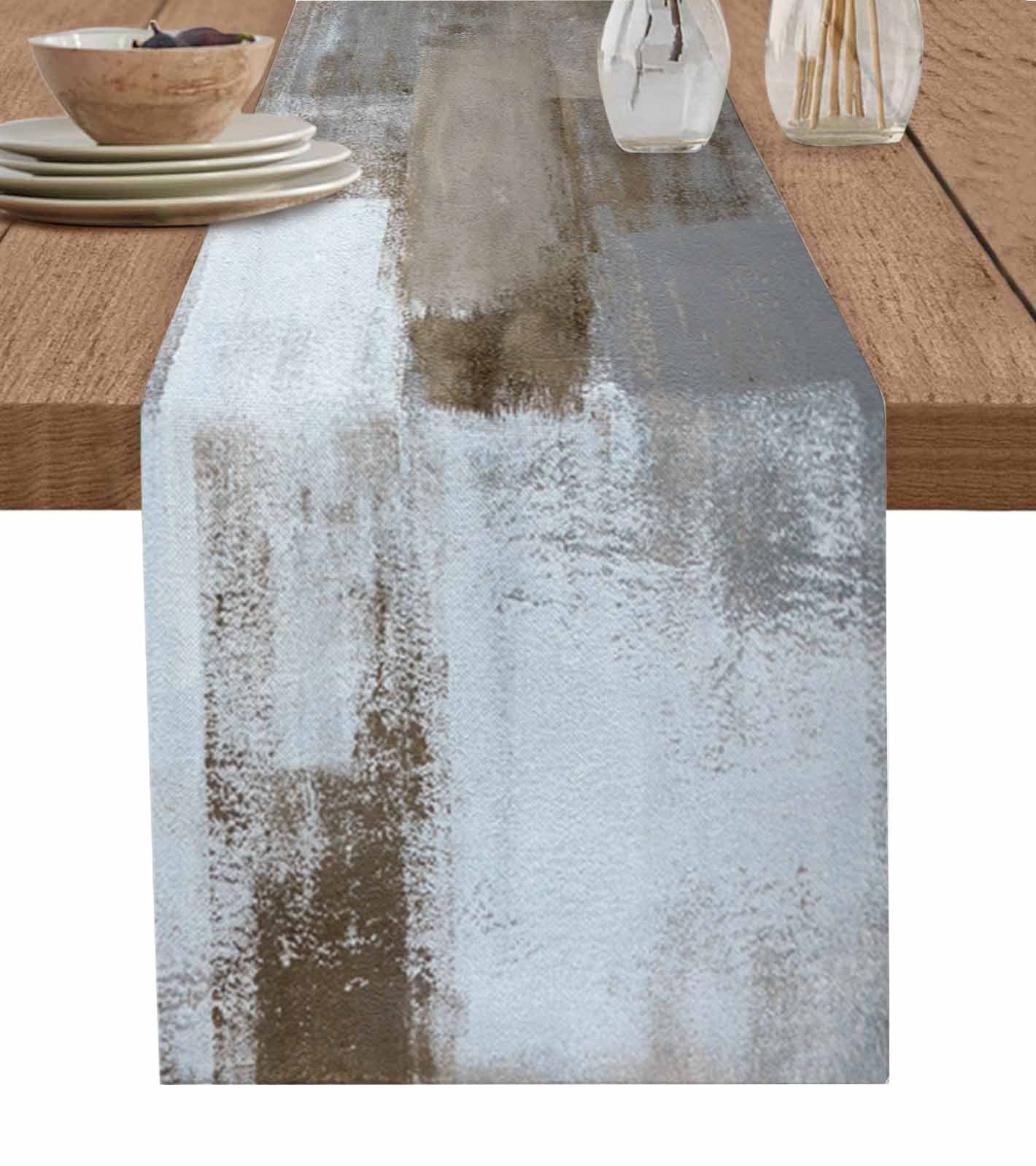 Table Runner Dresser Scarves 90 Inch Long, Abstract Modern Taupe Wall ...