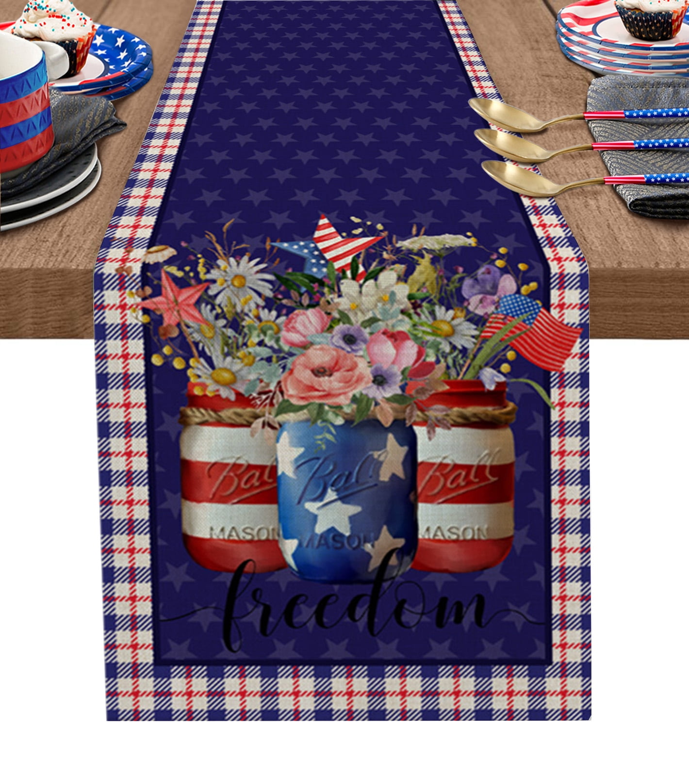 Table Runner Dresser Scarves 90 Inch Long, American Flag Day Flower and ...