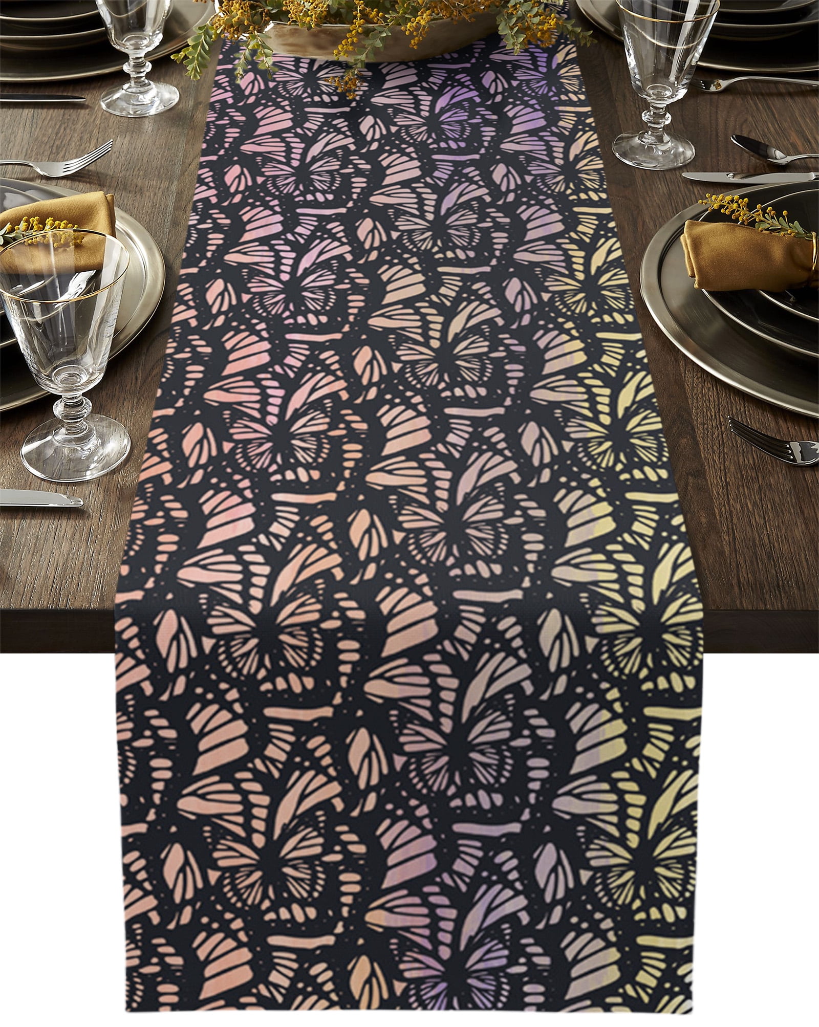 Table Runner Dresser Scarves 90 Inch Long, Butterfly Silhouette Wing ...