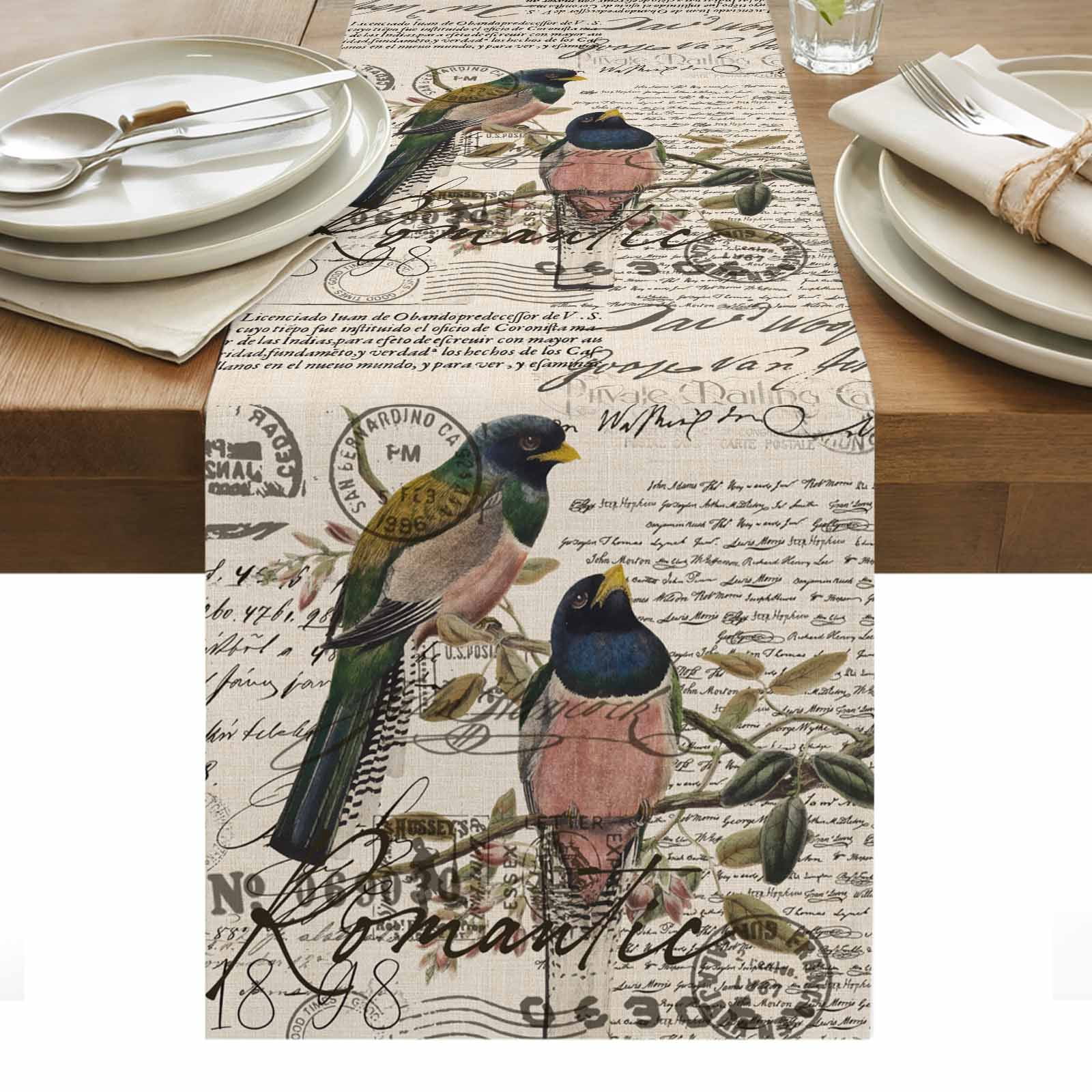 Table Runner Dresser Scarves 90 Inch Long,Colorful Bird Leaves Tree ...
