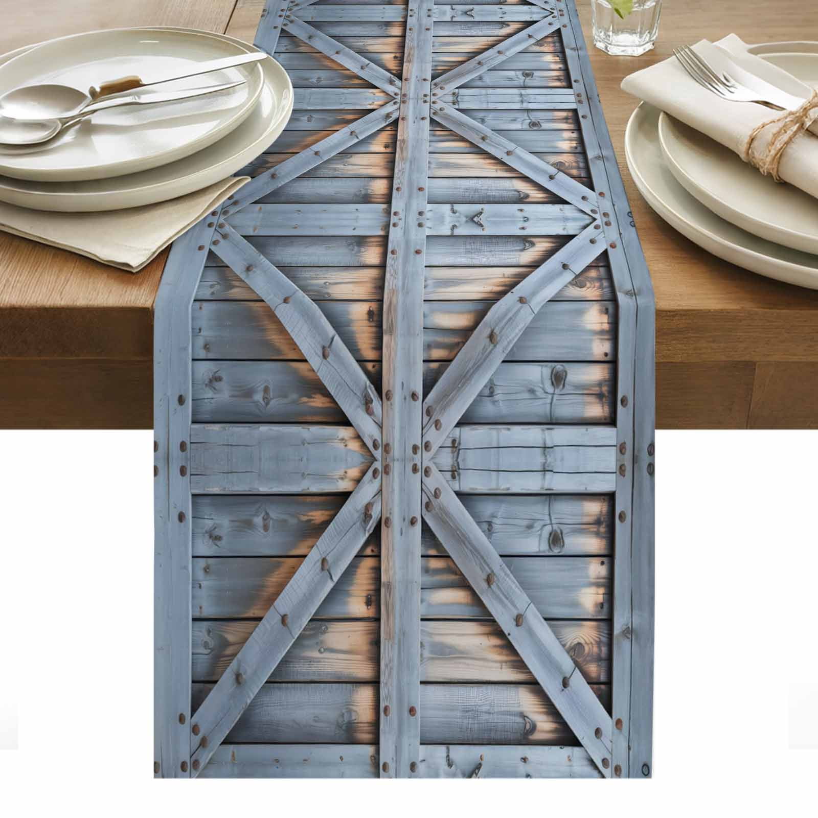 Table Runner Dresser Scarves 90 Inch Long,Farmhouse Wood Plank Linen ...