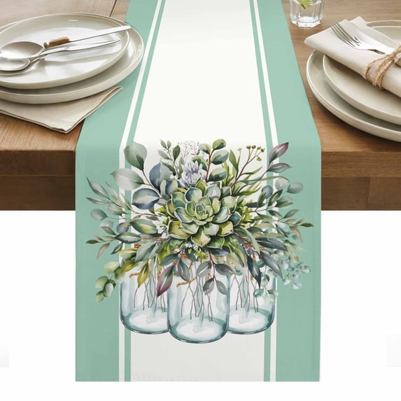 Table Runner Dresser Scarves 90 Inch Long,Flower Green Leaves Vase ...