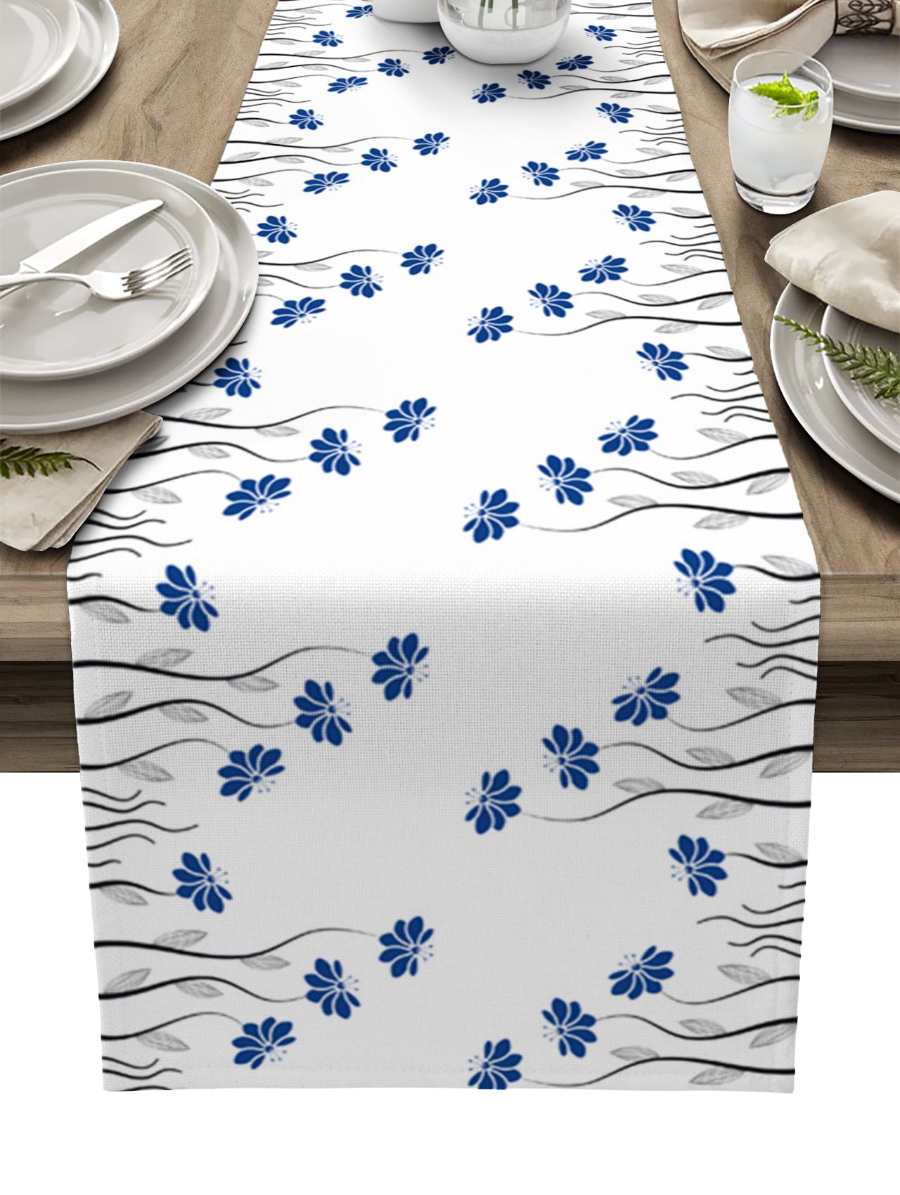Table Runner Dresser Scarves 90 Inch Long, Geometric Navy Blue Flower ...