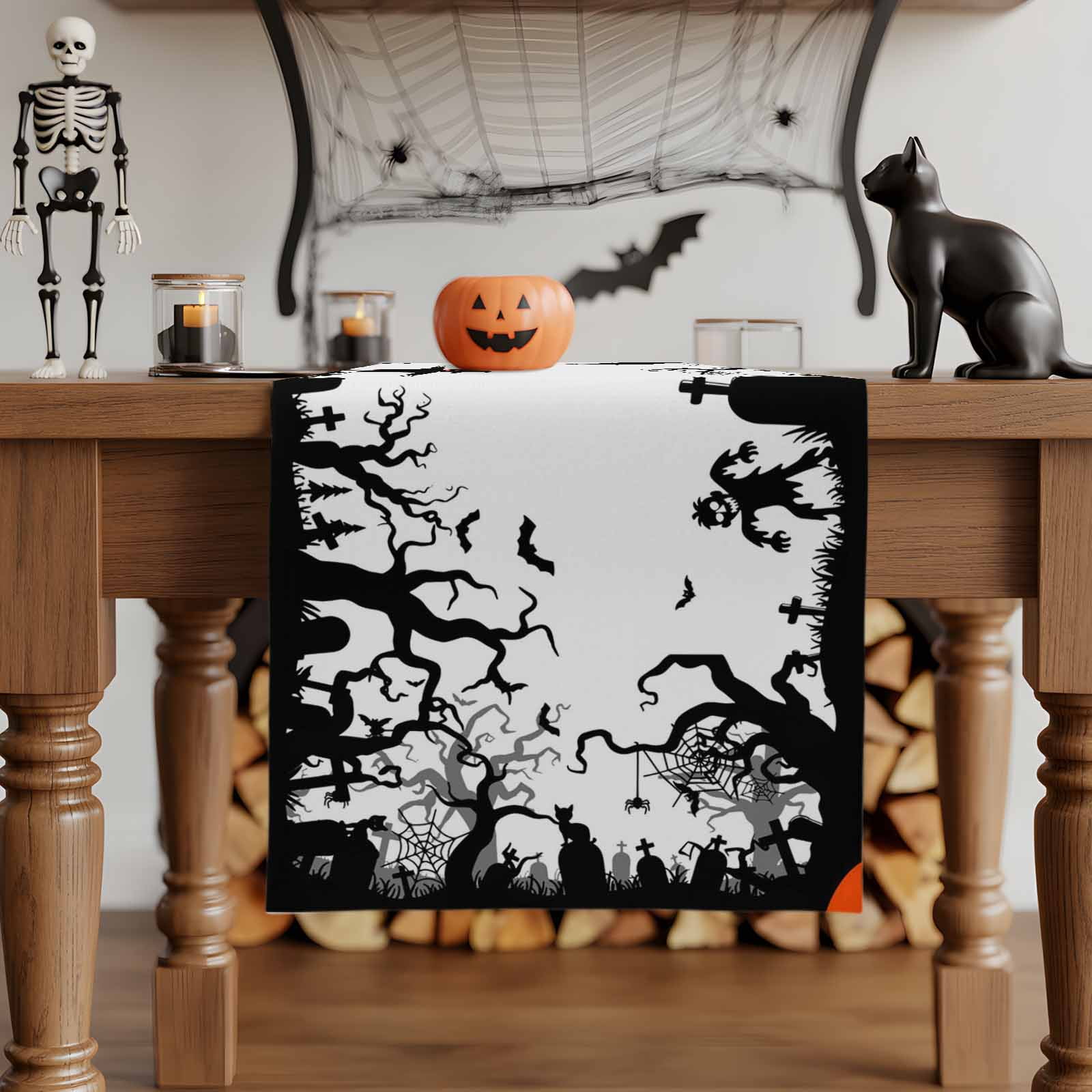 Table Runner Dresser Scarves 90 Inch Long,Halloween Black Castle Witch ...