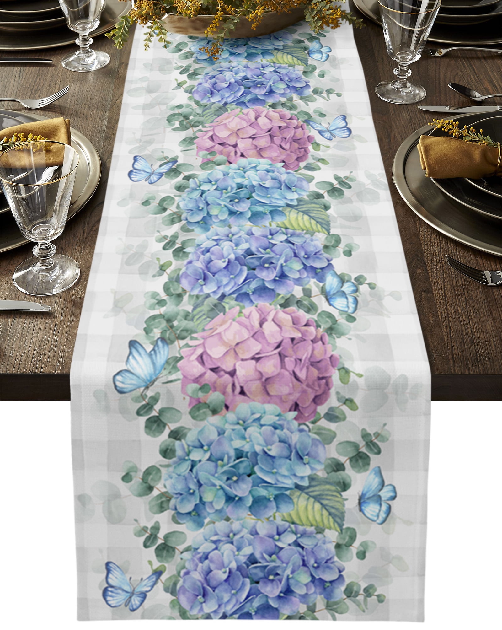Table Runner Dresser Scarves 90 Inch Long, Hydrangea Flower Butterfly ...
