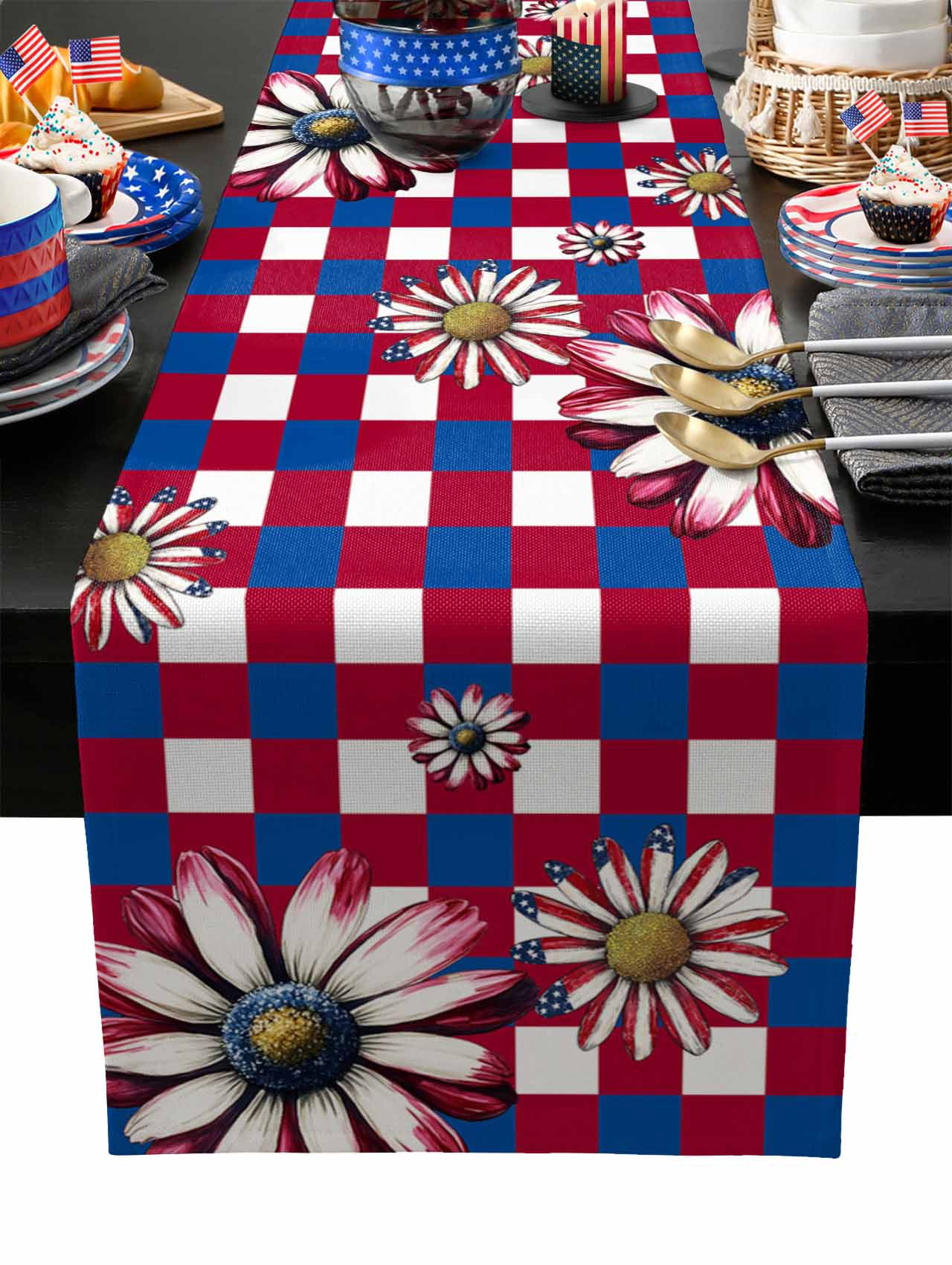 Table Runner Dresser Scarves 90 Inch Long,Independence Day Daisy Flower ...