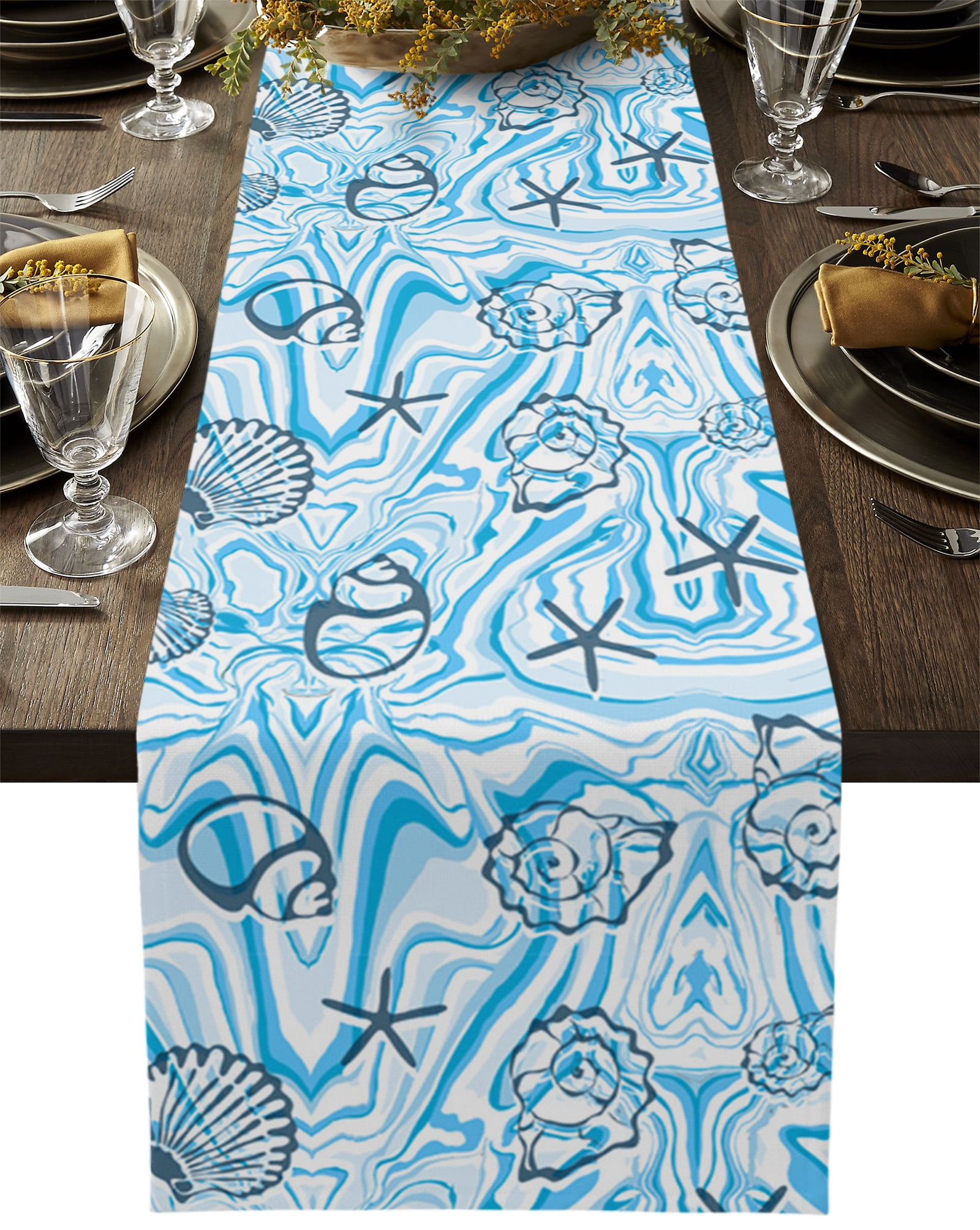 Table Runner Dresser Scarves 90 Inch Long, Marine Life Sea Shell Conch ...