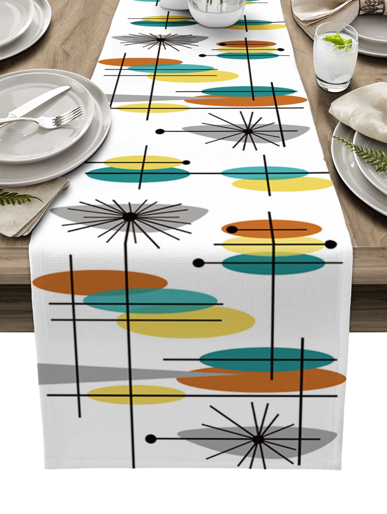 Table Runner Dresser Scarves 90 Inch Long, Mid-Century Abstract Ellipse ...