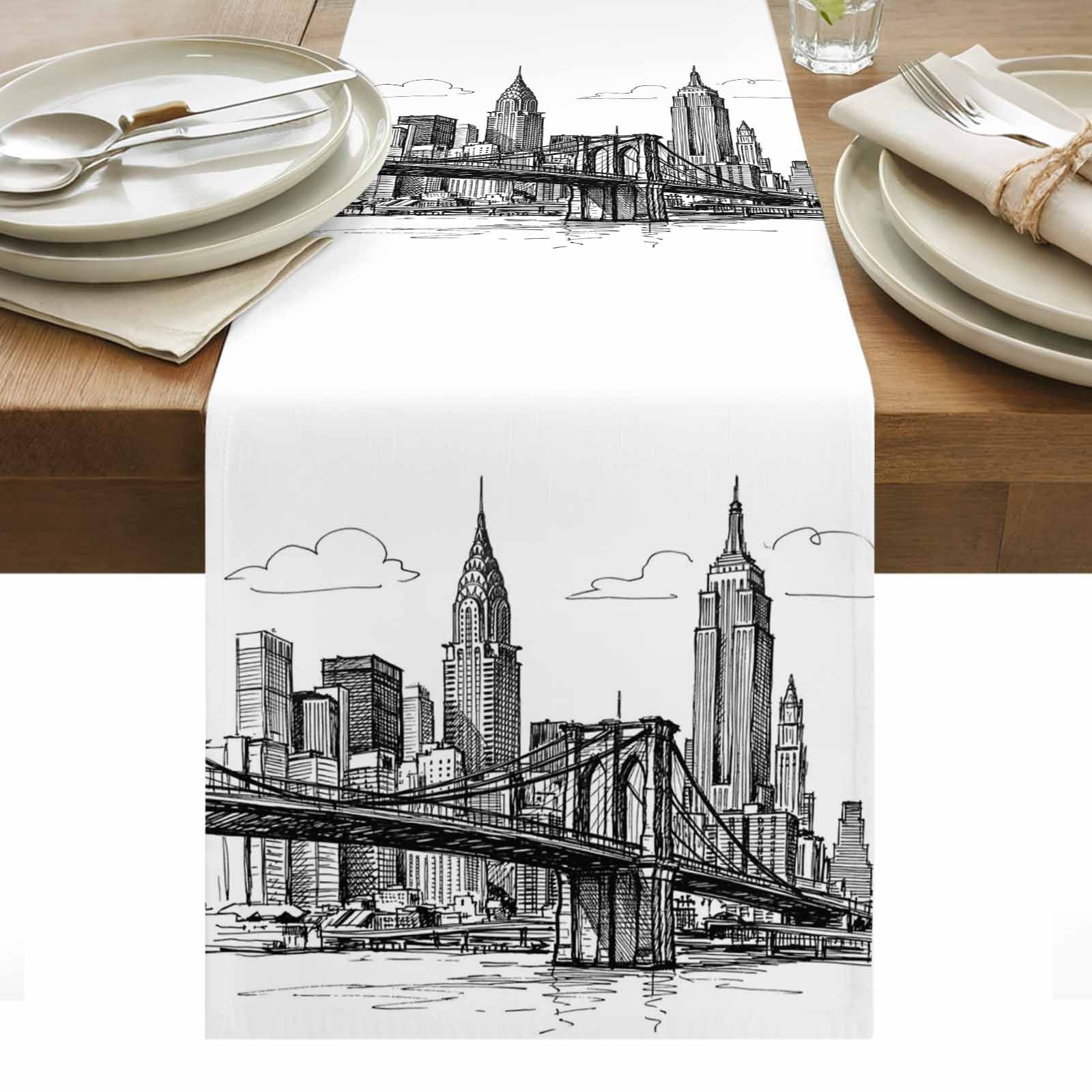 Table Runner Dresser Scarves 90 Inch Long,Modern Bridge Building Sketch ...