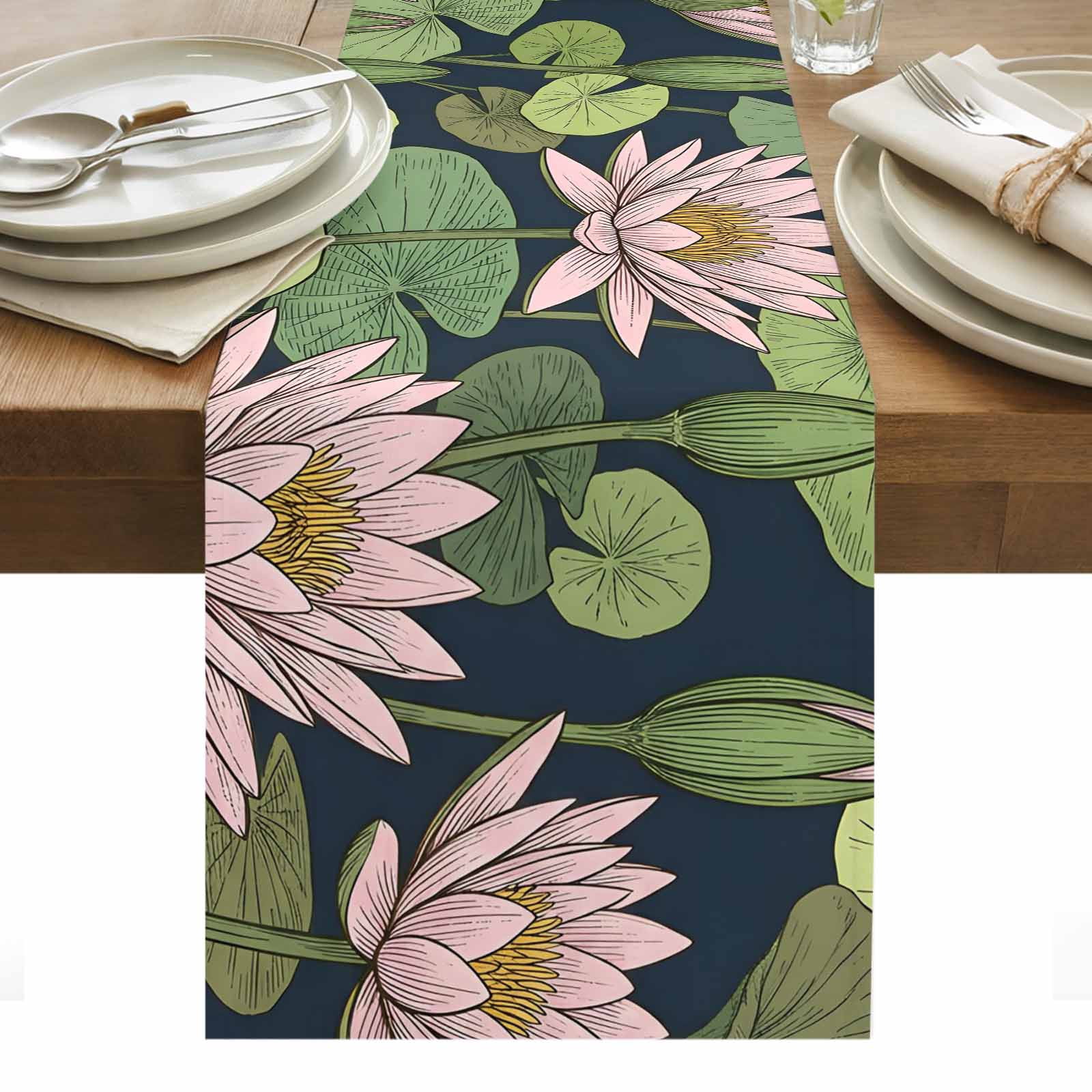 Table Runner Dresser Scarves 90 Inch Long,Pink Lotus Water Lily Dark ...