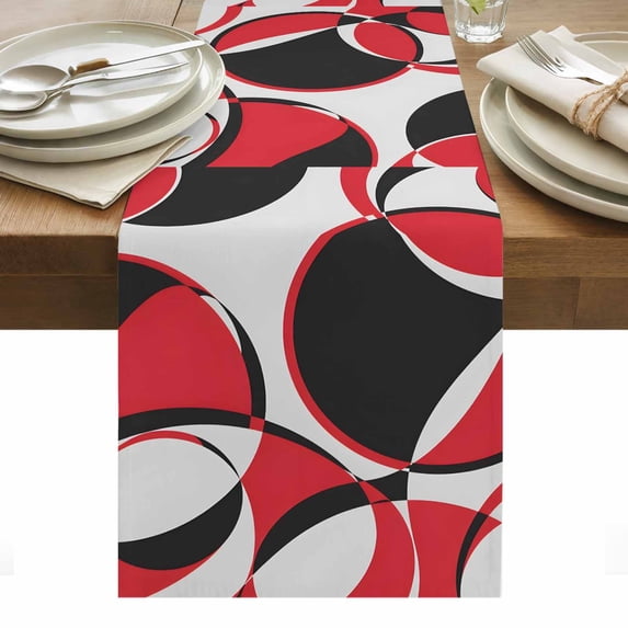 Table Runner Dresser Scarves 90 Inch Long,Red Black Gray Geometric Art ...