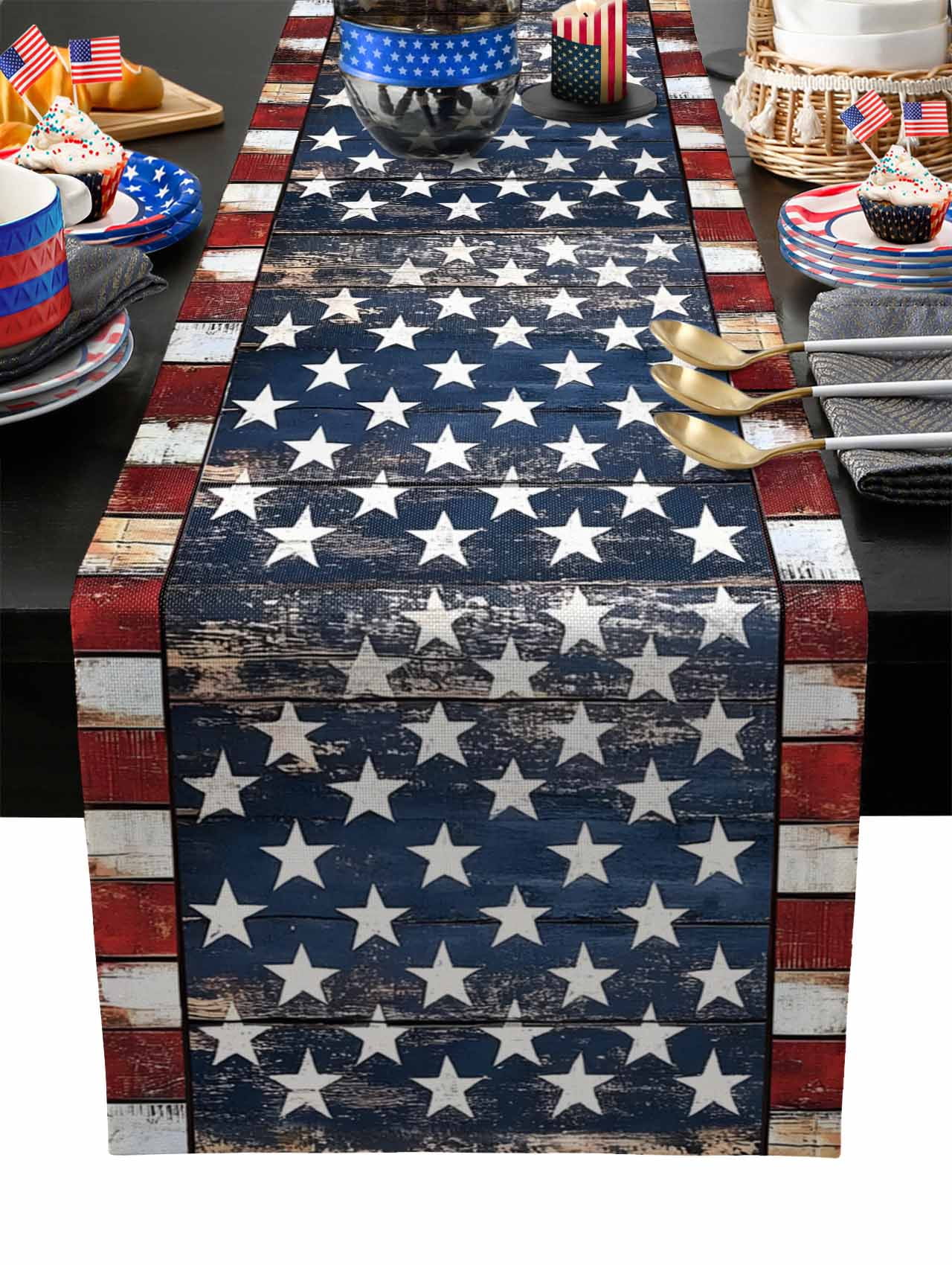 Table Runner Dresser Scarves 90 Inch Long,Retro Farmhouse Stars Stripes ...