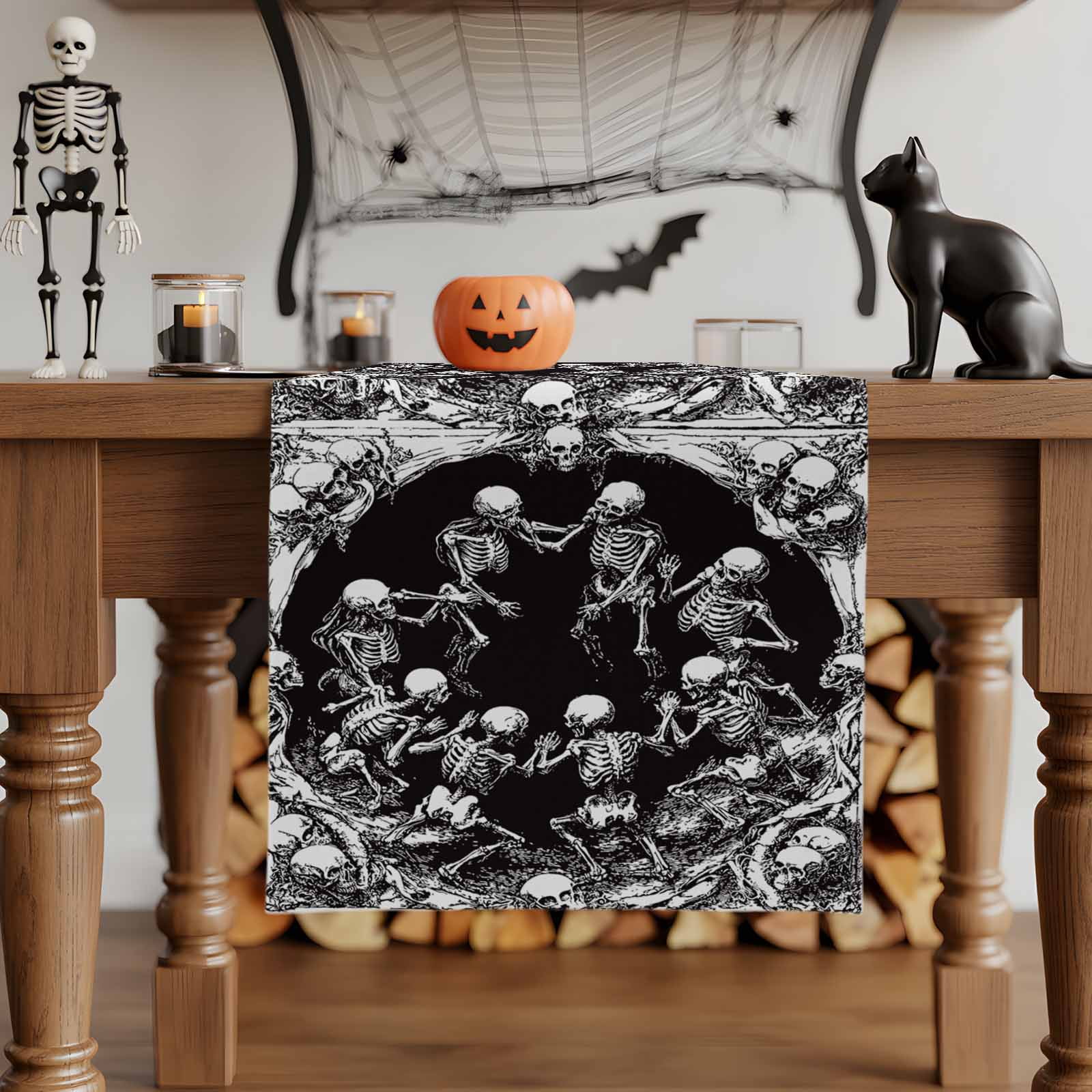 Table Runner Dresser Scarves 90 Inch Long,Retro Halloween Scary Skull ...