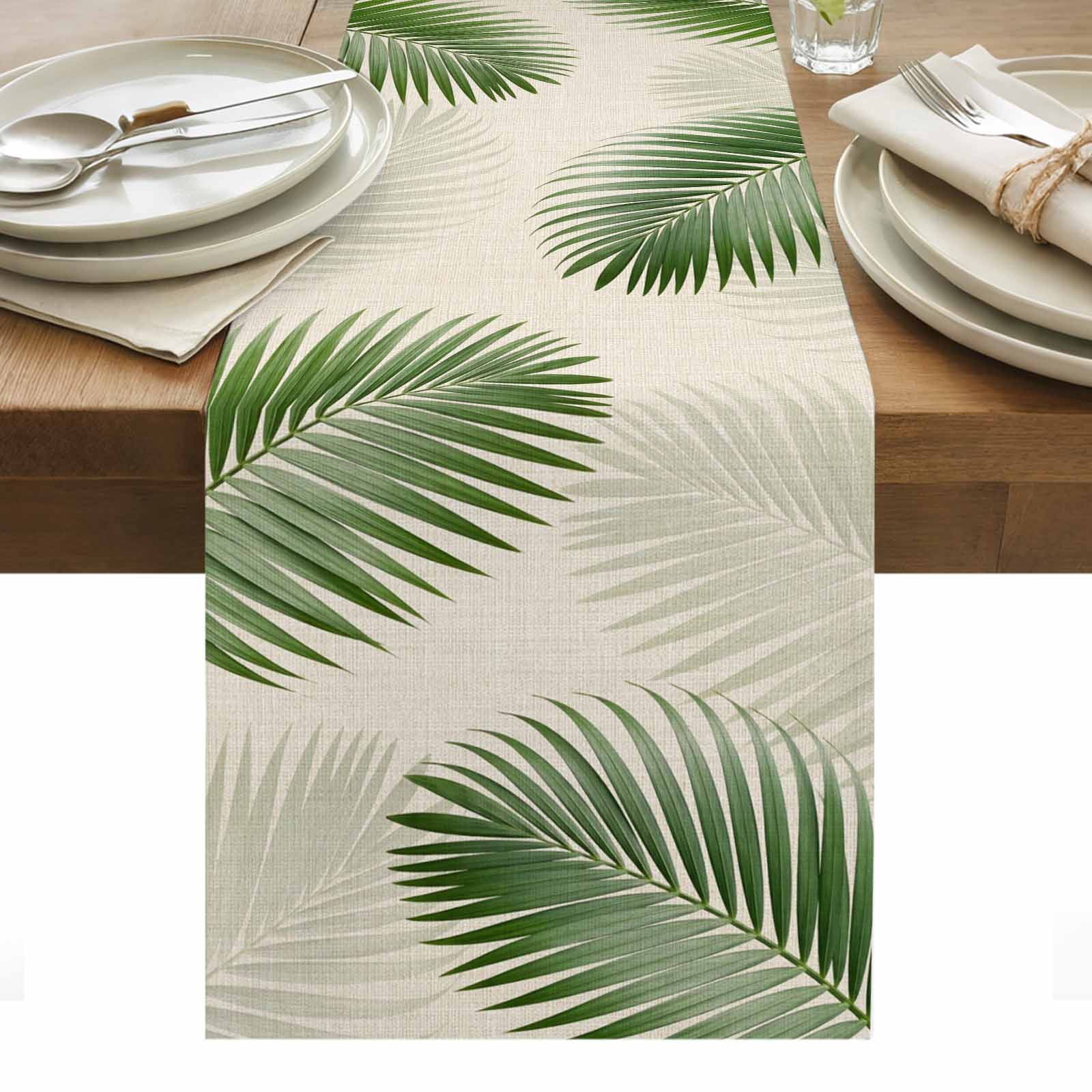Table Runner Dresser Scarves 90 Inch Long,Rustic Sage Green Palm Leaves ...