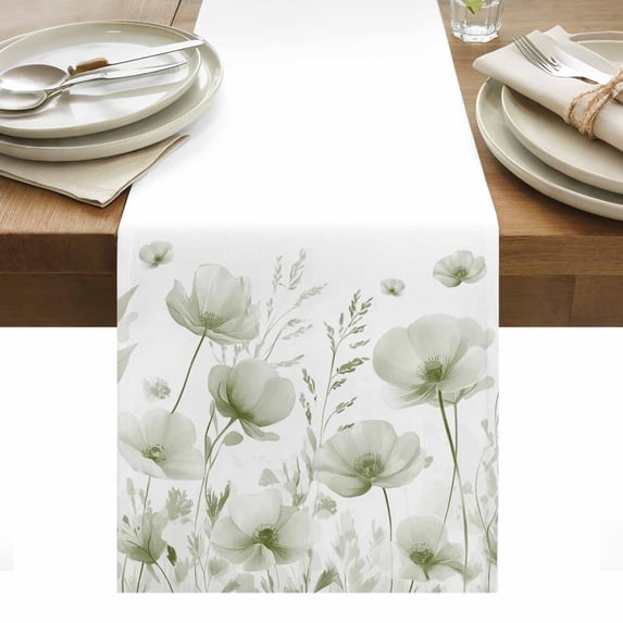 Table Runner Dresser Scarves 90 Inch Long,Sage Green Flower Watercolor ...