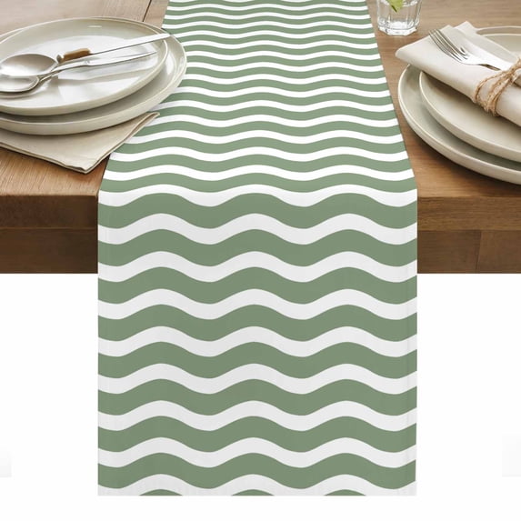 Table Runner Dresser Scarves 90 Inch Long,Sage Green Water Ripple Linen ...