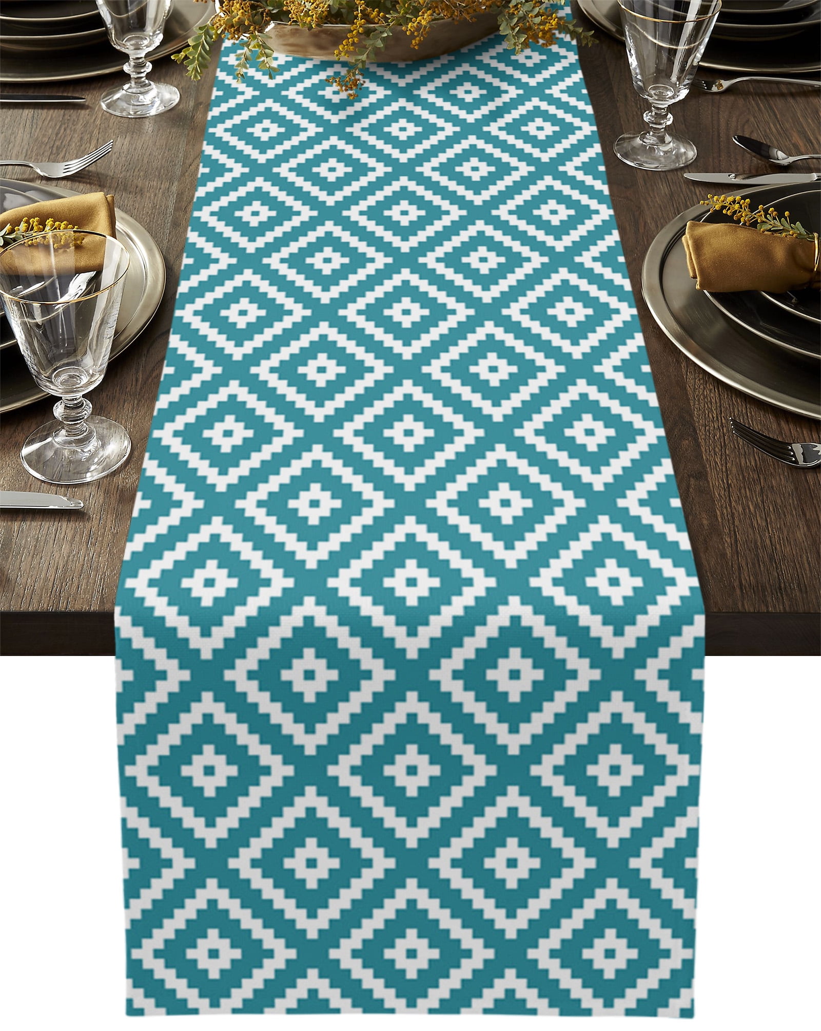 Table Runner Dresser Scarves 90 Inch Long, Seamless Teal Blue Mosained ...