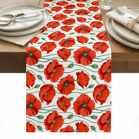 Table Runner Dresser Scarves 90 Inch Long,Spring Red Poppy Flower with ...