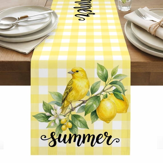 Table Runner Dresser Scarves 90 Inch Long,Summer Farm Lemons Birds ...