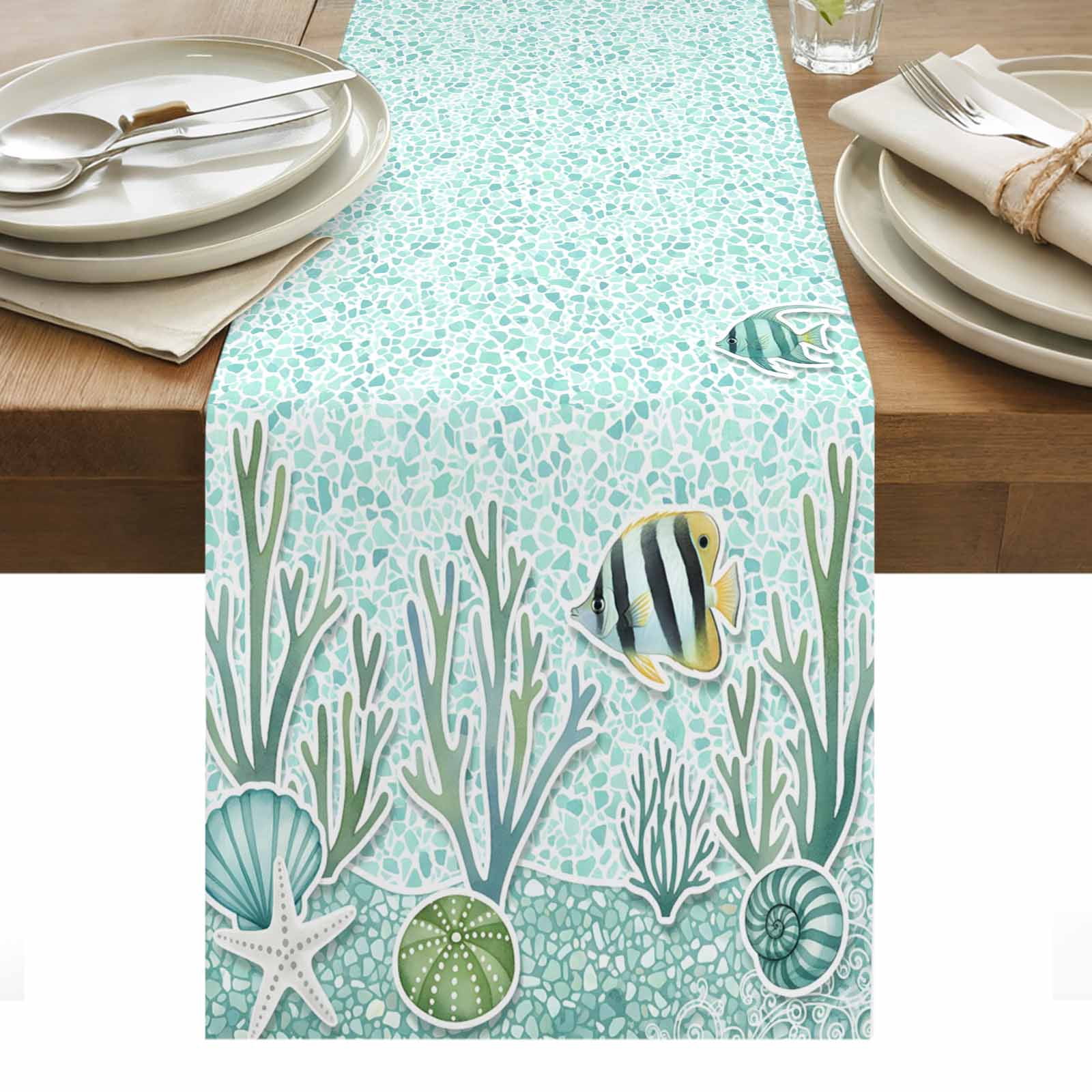 Table Runner Dresser Scarves 90 Inch Long,Summer Ocean Coral Conch Fish ...