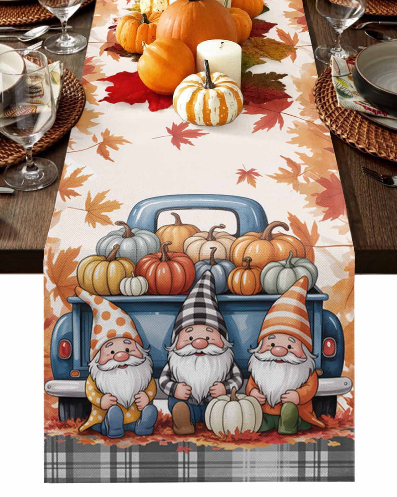 Table Runner Dresser Scarves 90 Inch Long,Thanksgiving Gnome Truck Fall ...