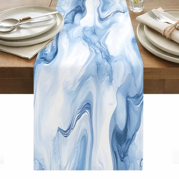 Table Runner Dresser Scarves 90 Inch Long,Watercolor Blue Marble ...