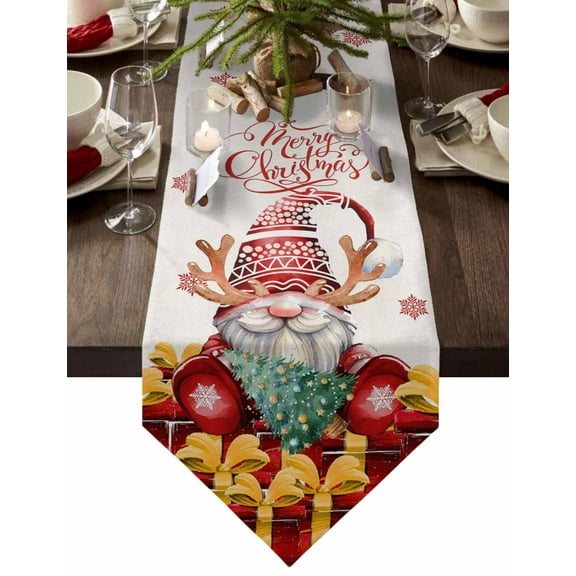 Table Runner Dresser Scarves Merry Christmas Gold Gray Snowflake Cotton ...