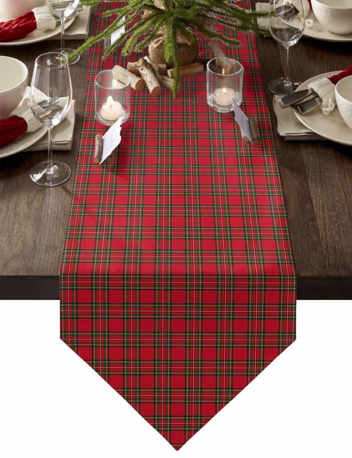 Table Runner Dresser Scarves Winter Christmas Tartan Plaid Cotton Linen ...