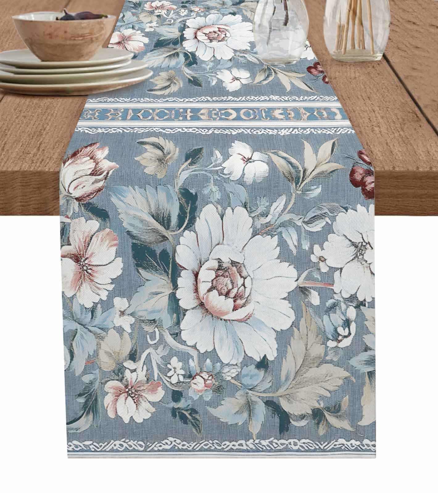 Table Runner Floral Elephant Palm Leaves Table Decoration for Kitchen ...