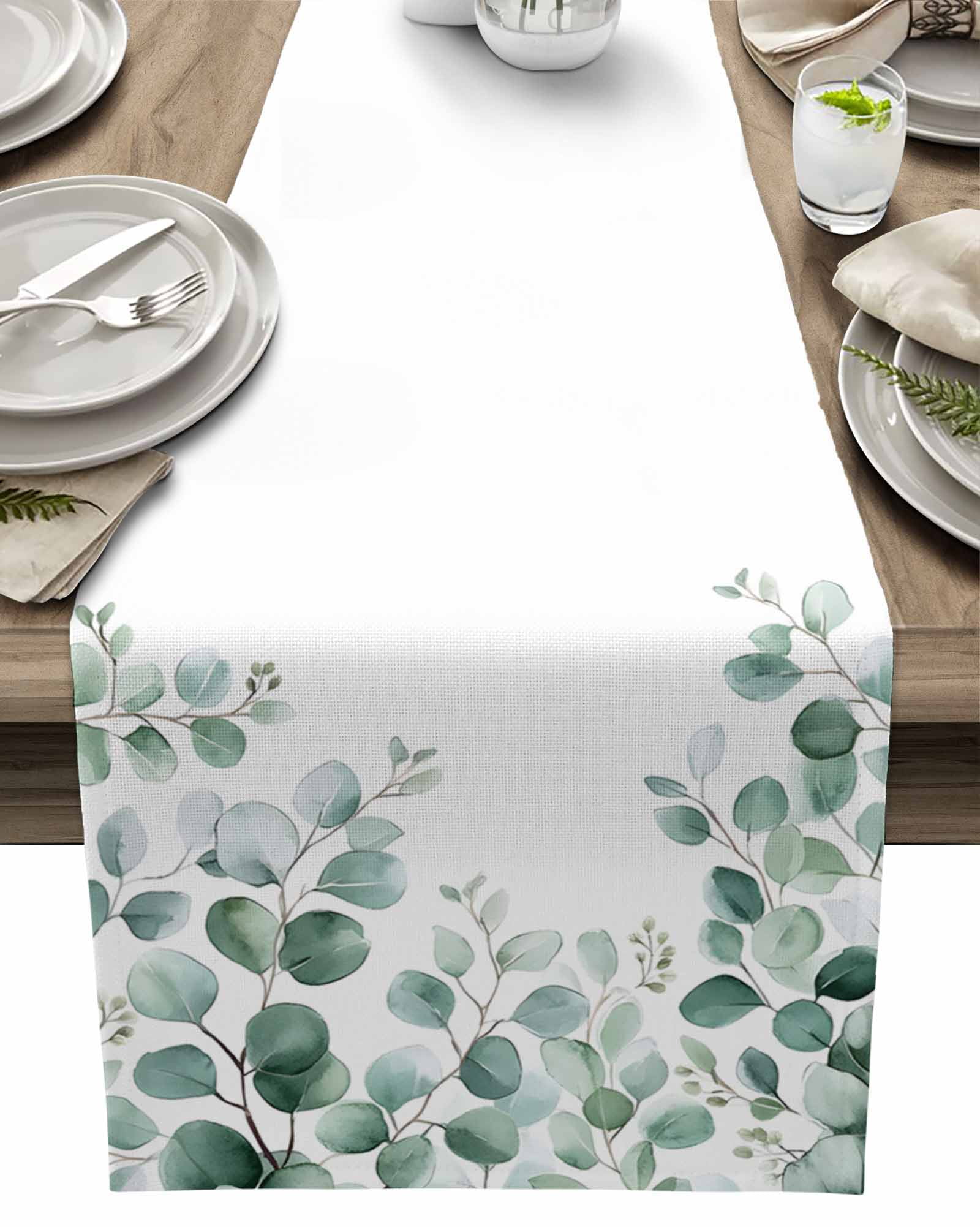 Table Runner Green Eucalyptus Leaves Table Decoration for Kitchen ...