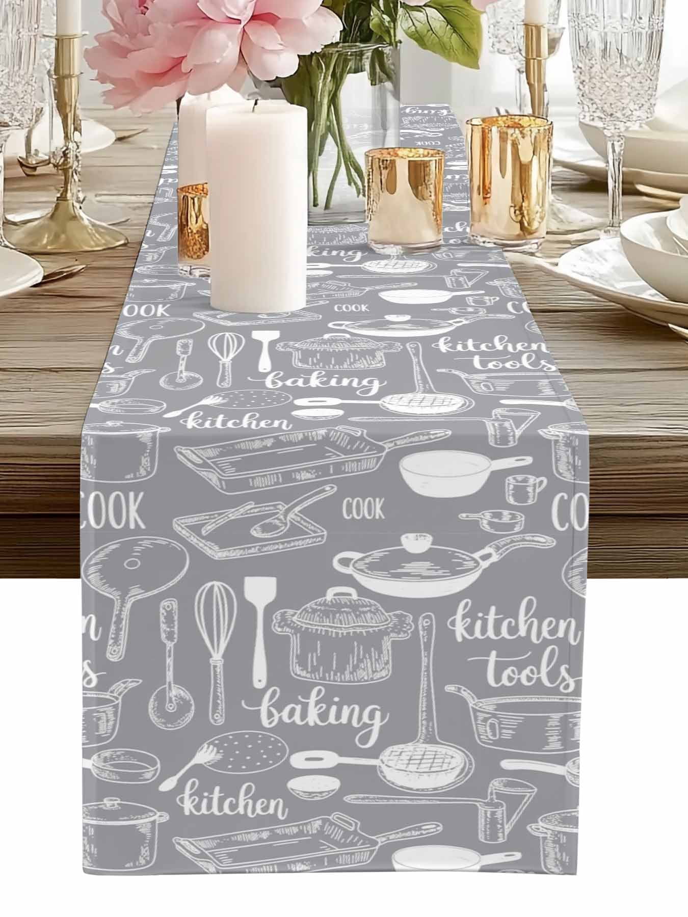 Table Runner Kitchen Tools Table Runners Grey Utensils Pots Pans Spoon ...