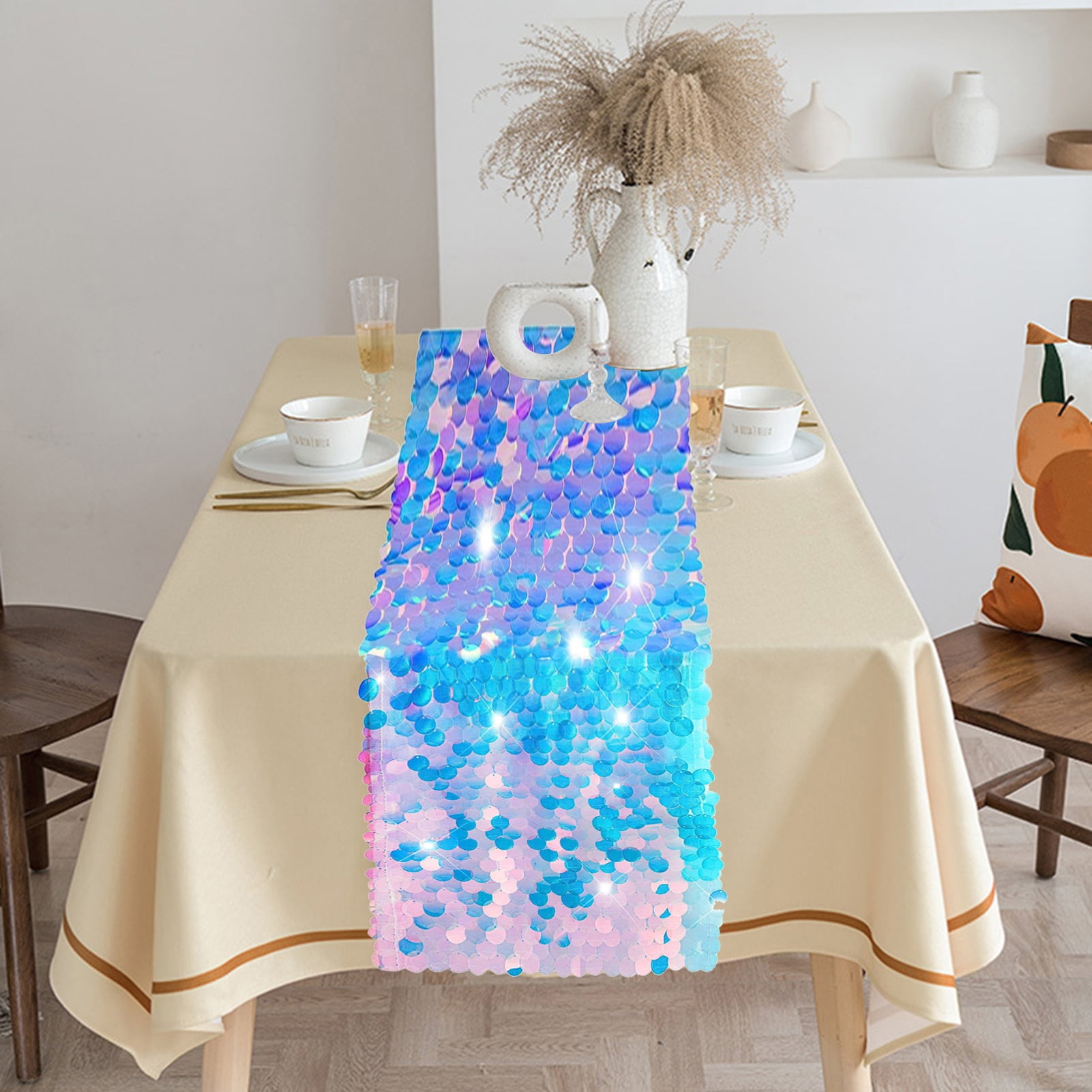 Table Runner Mermaid Tail Scales, Beauty Mermaid Fish Scale 12x84 Inch ...