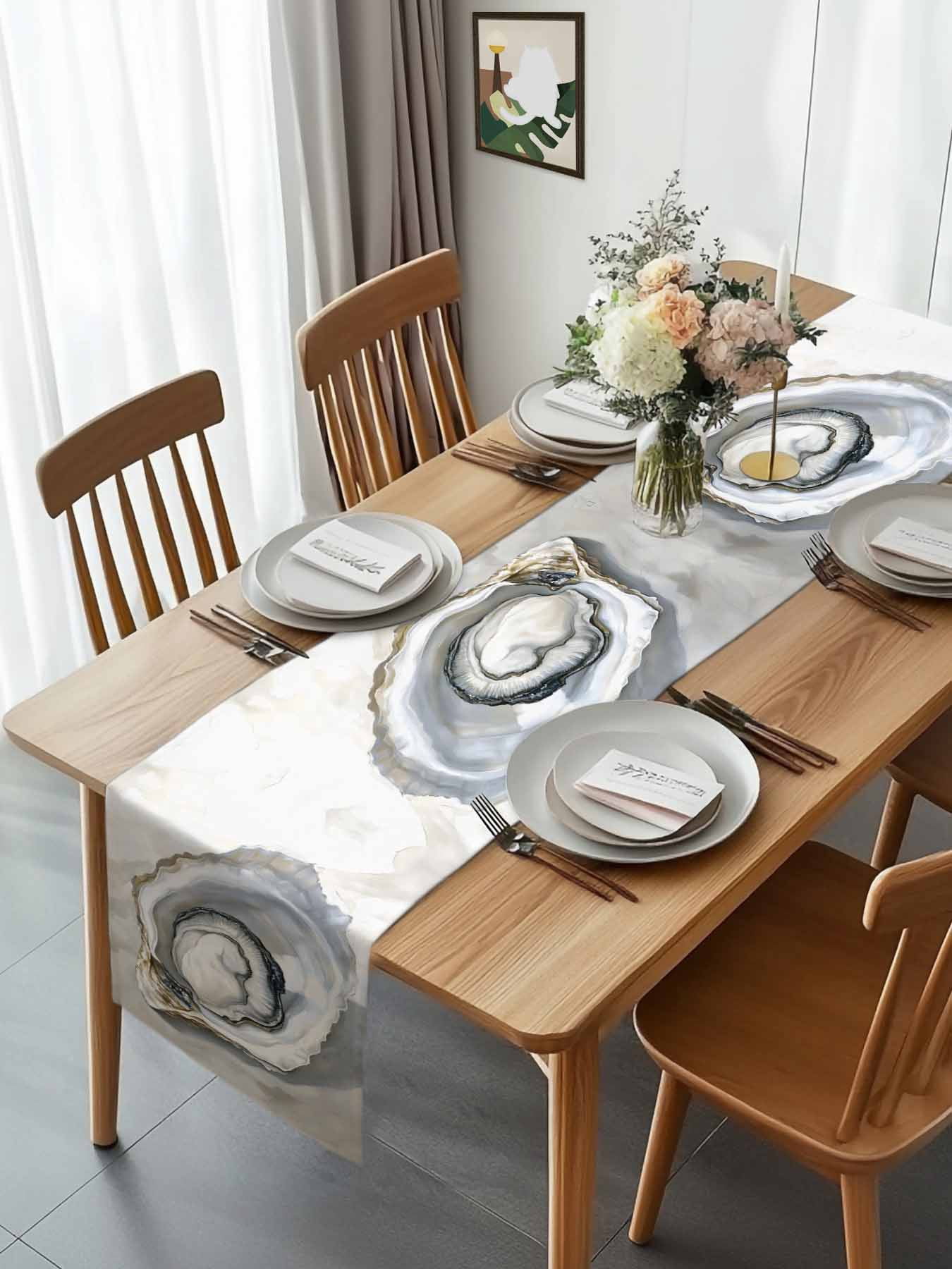 Table Runner Ocean Oyster Shell on Beach Dresser Scarves 13x72 Inch ...