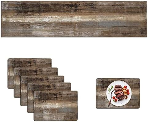 Table Runner and Placemats Set of 6 Pieces Mystic Gray Leaf Placemat ...