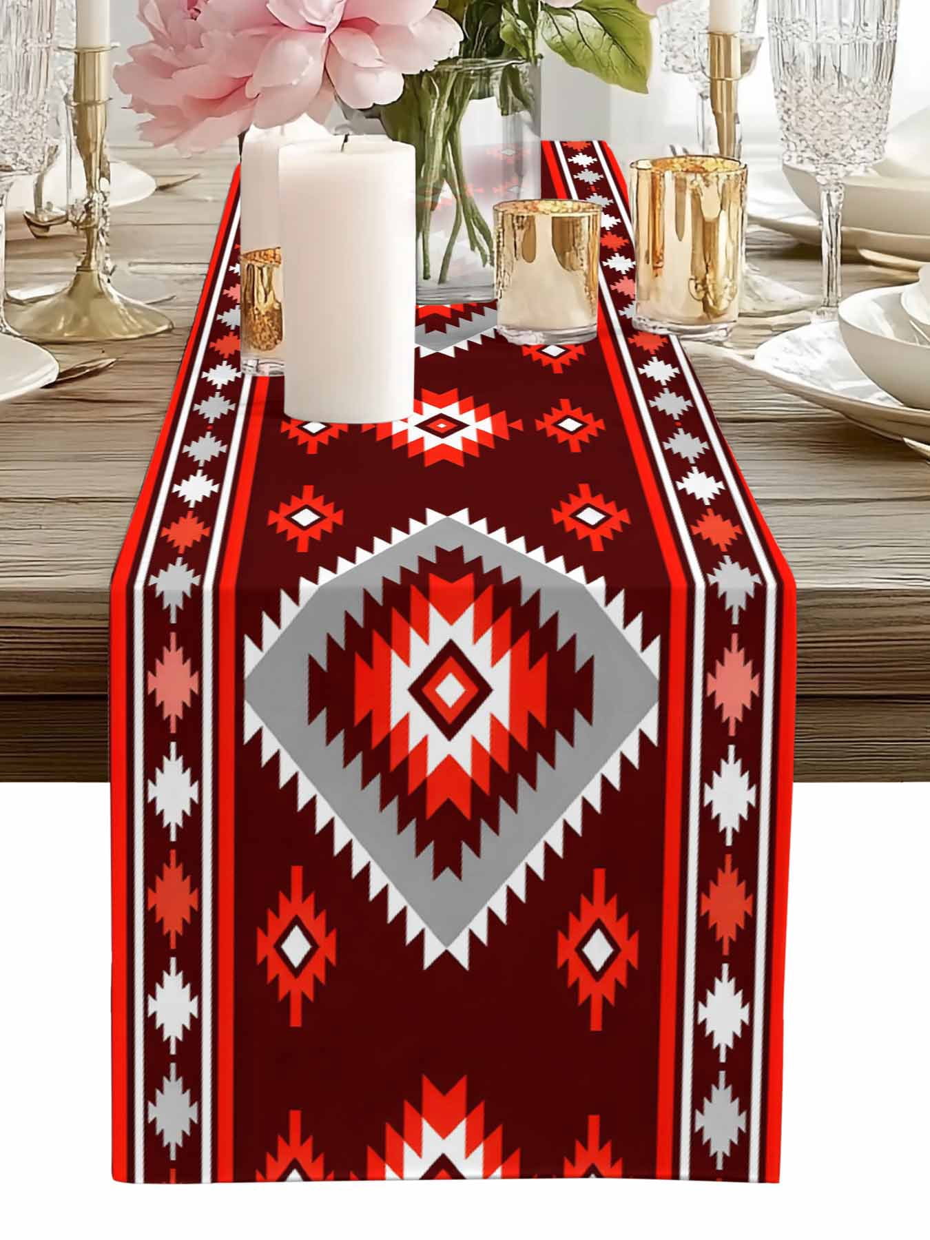 Table Runner Red Tribal Geometric Table Runners Bohemian Vintage Native ...