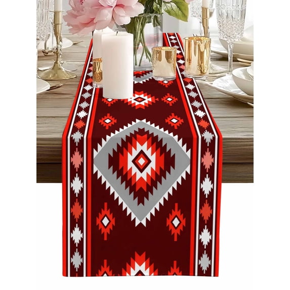 Table Runner Red Tribal Geometric Table Runners Bohemian Vintage Native ...
