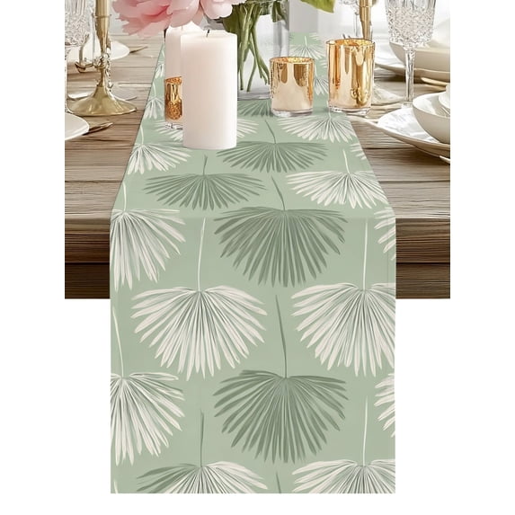 Table Runner Sage Green Fan Leaves Table Runners Tropical Palm Leaf ...