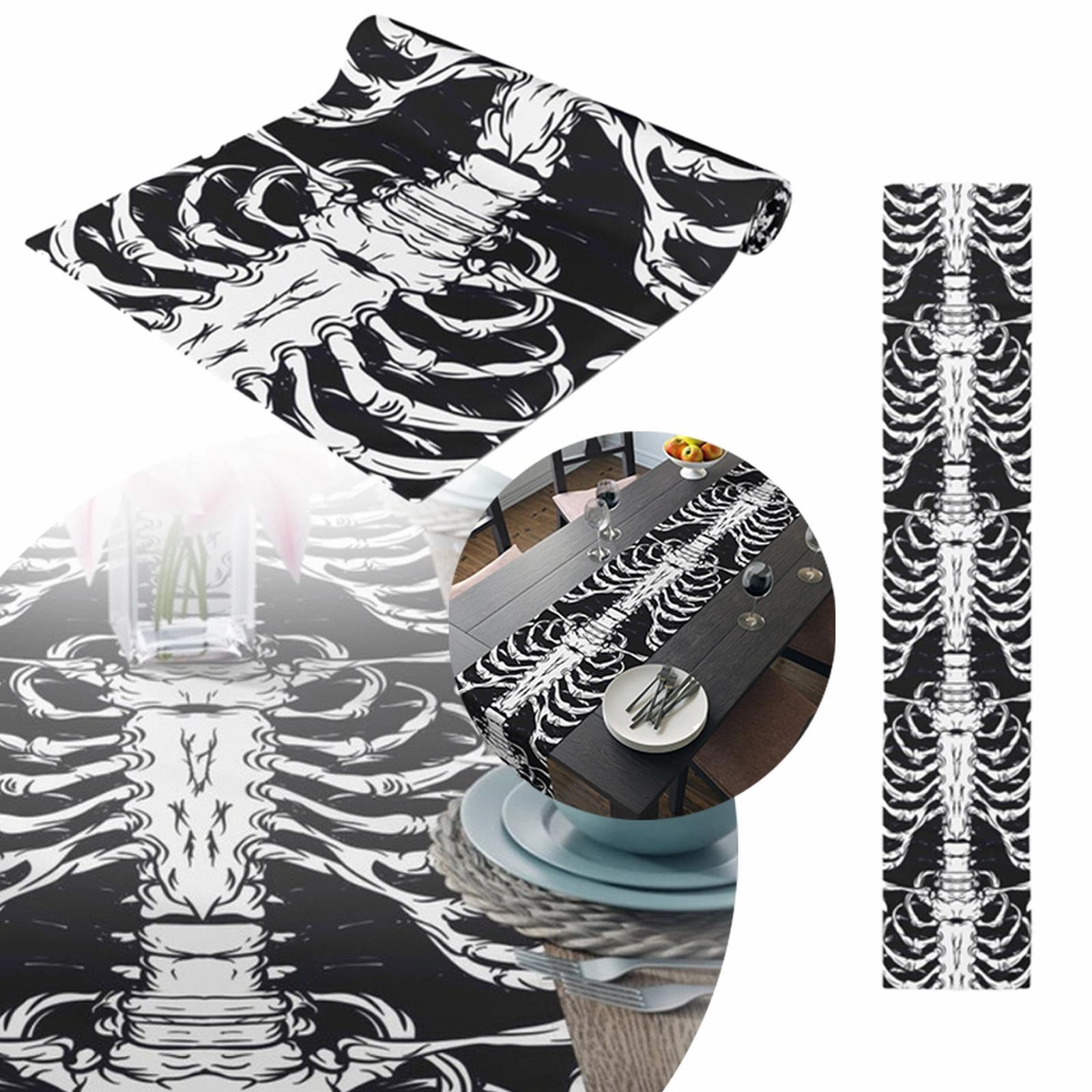 Table Runner Skeleton Party Table Decorations Black and White Signs for ...