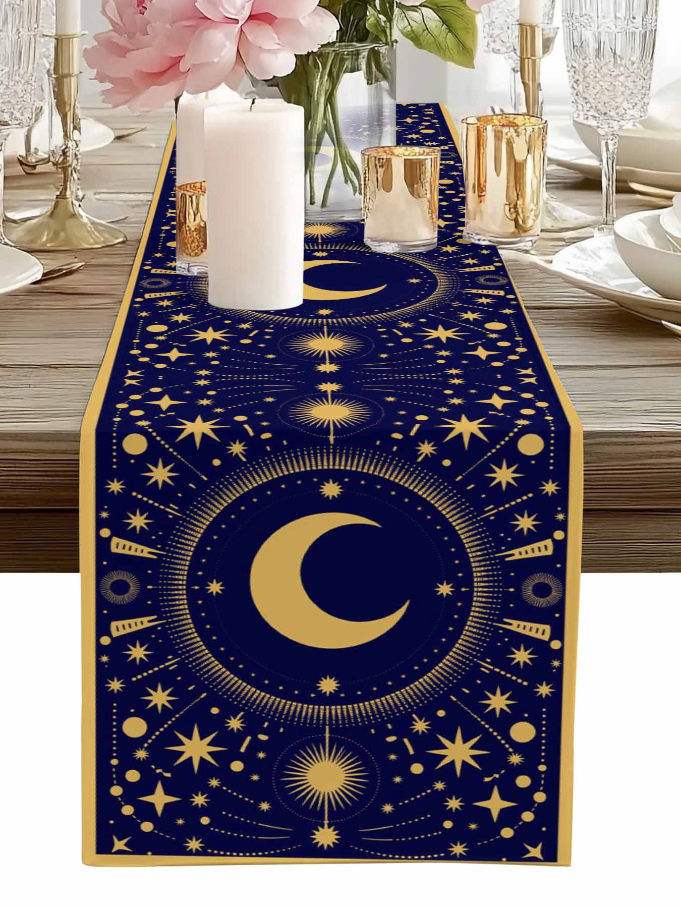 Table Runner Stars Moon Table Runners Navy Blue Geometric Gorgeous ...