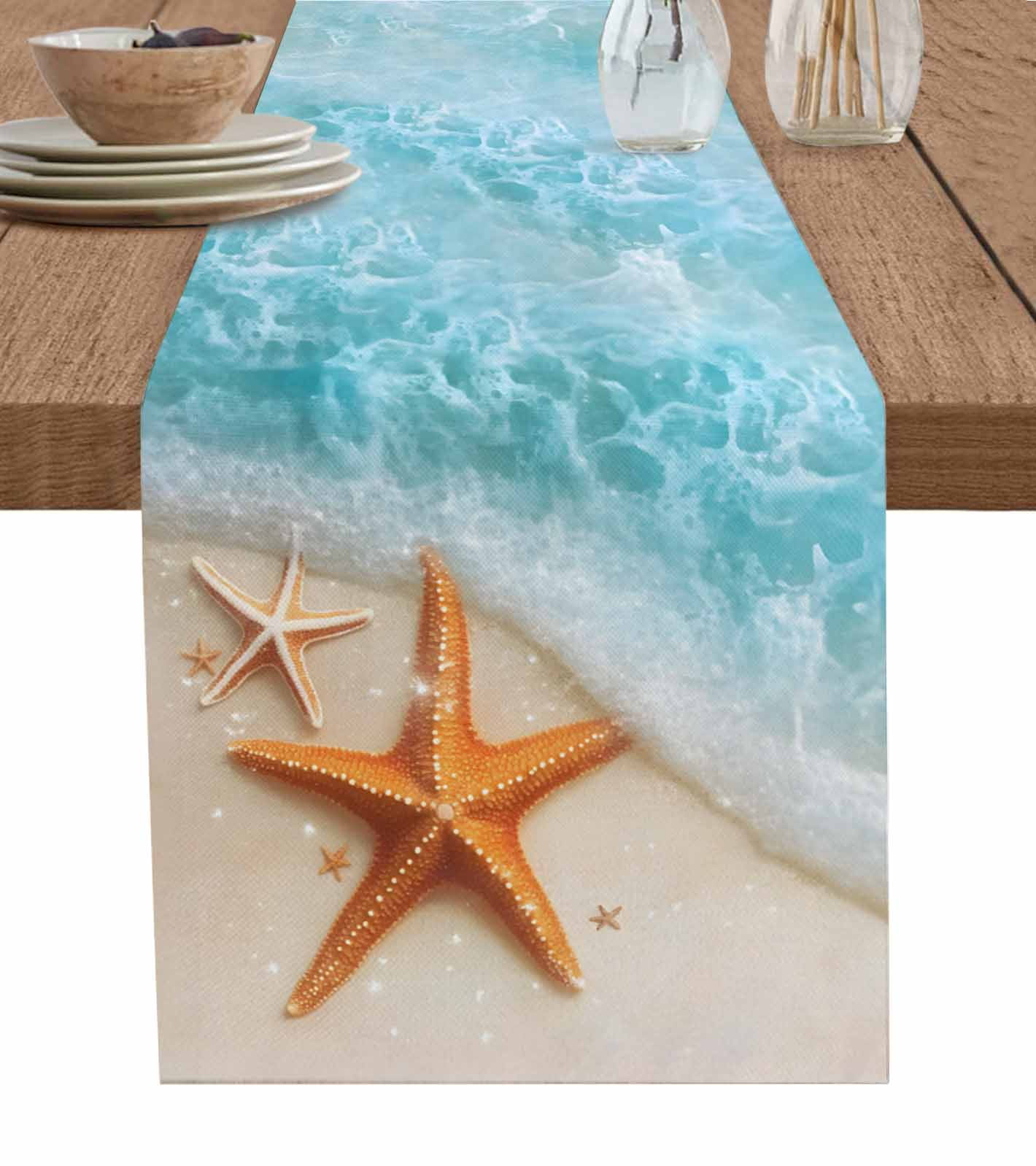 Table Runner Summer Cyan Teal Beach Scenery Seaside Starfish Coastal ...